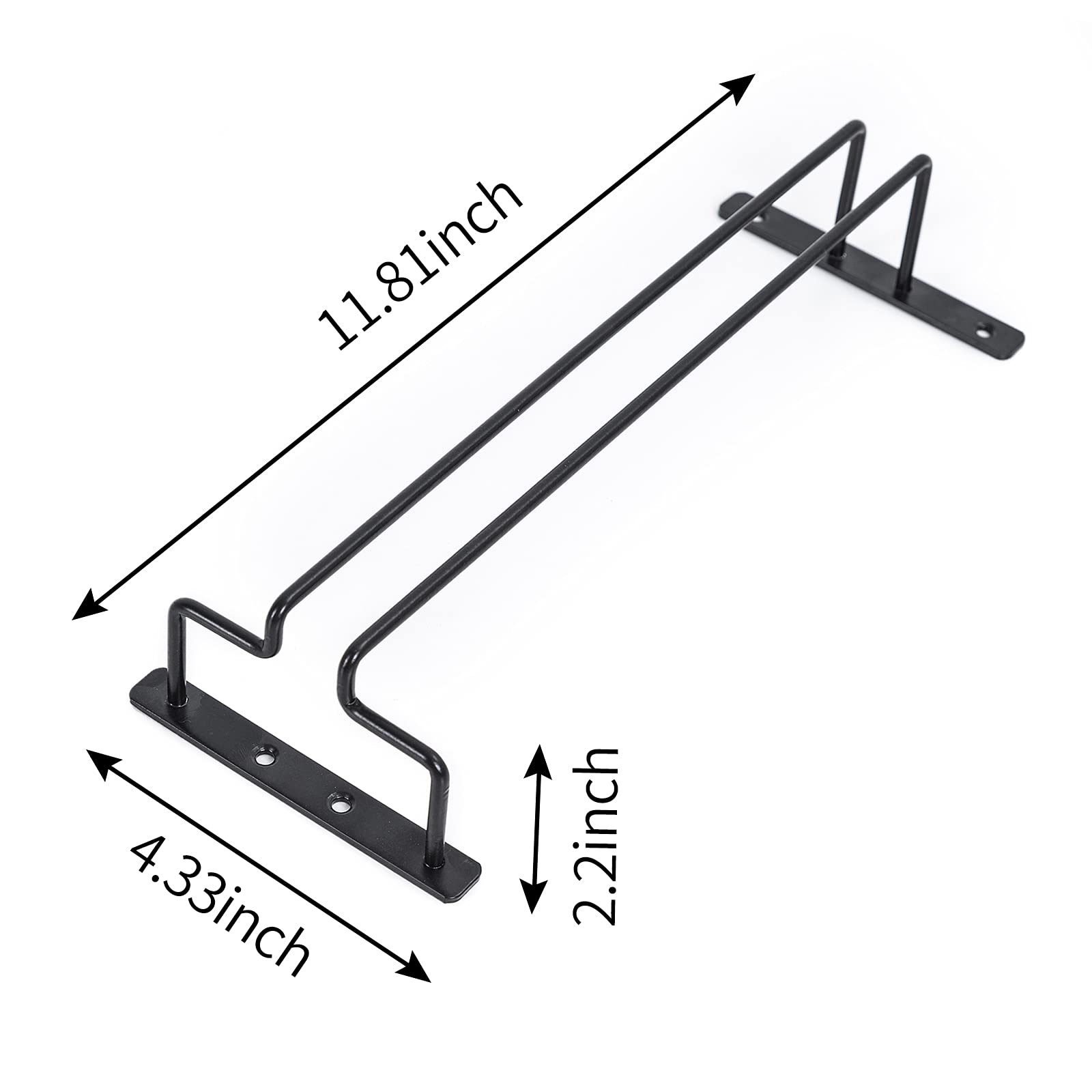 SODUKU Hanging Wine Glass Racks Under Cabinet, 11.8'' Black Stemware Racking Holder for Bar Kitchen Cupboard Shelves, Set of 2
