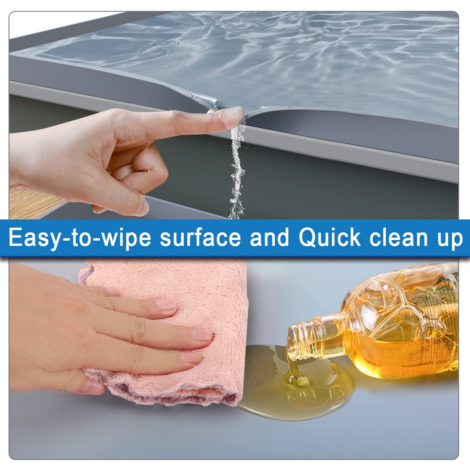 Eapele Under Sink Mat Kitchen Cabinet Tray,34"x22",Flexible Waterproof Silicone Made, Hold up to 3.3 Gallons Liquid (Gray)