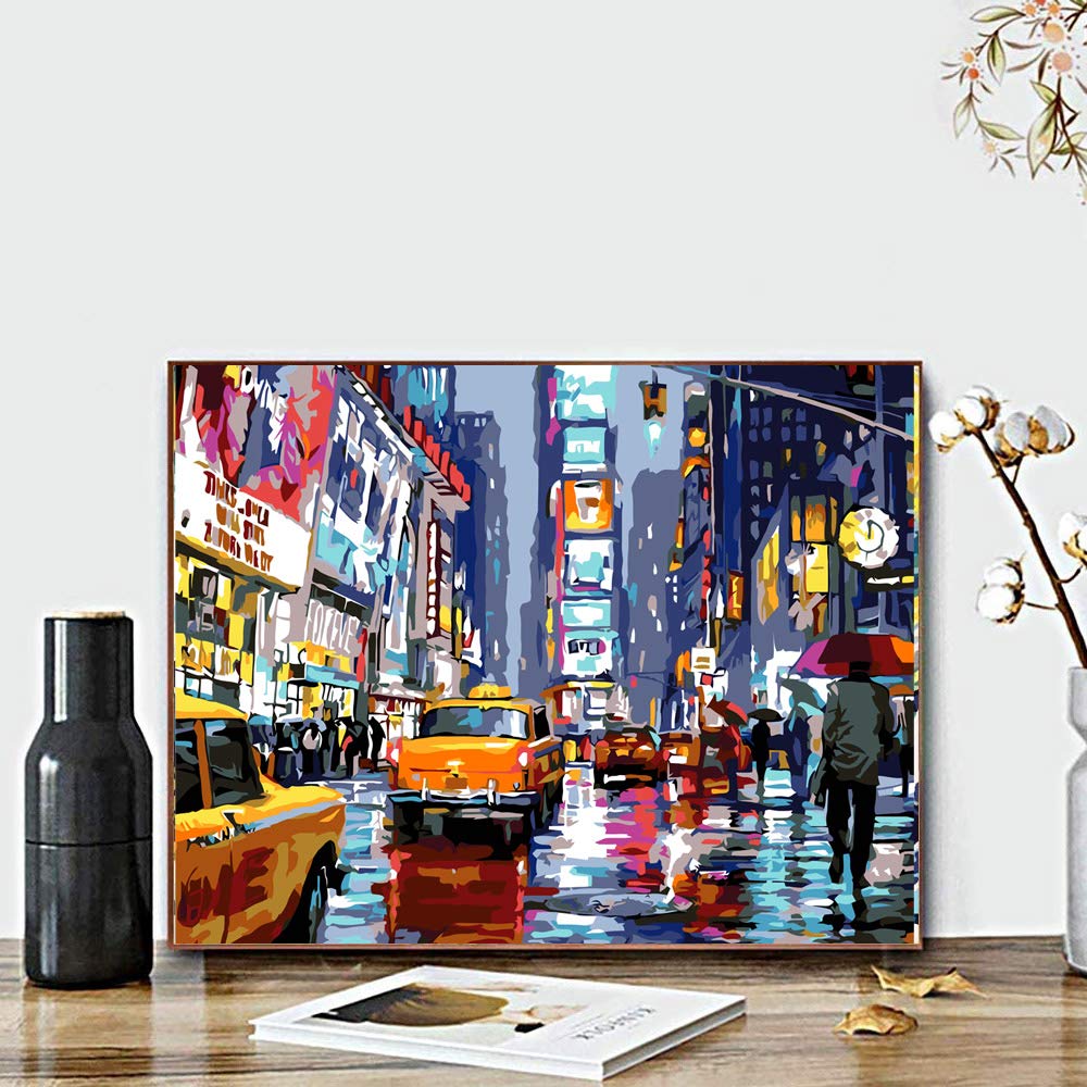 QUITEDEW Paint by Numbers for Adults Beginner,Times Square Paint by Number for Adults,Landscape Paint by Numbers Street Scenery,Manhattan Square Paint by Number City Night View 16 x 20 Inch