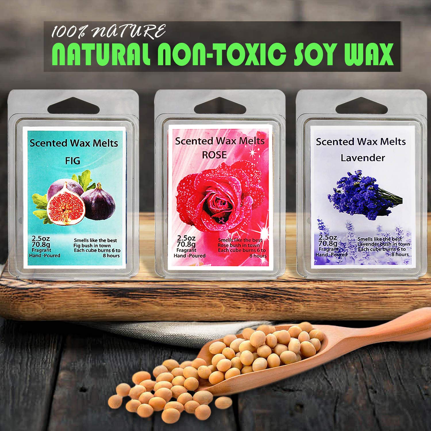 YIHAN Scented Wax Melts -Set of 8 (2.5 oz) Assorted Wax Warmer Cubes/Tarts - Jasmine, Rose, Bergamot, Fig, Vanilla, Lemon, Spring, Lavender