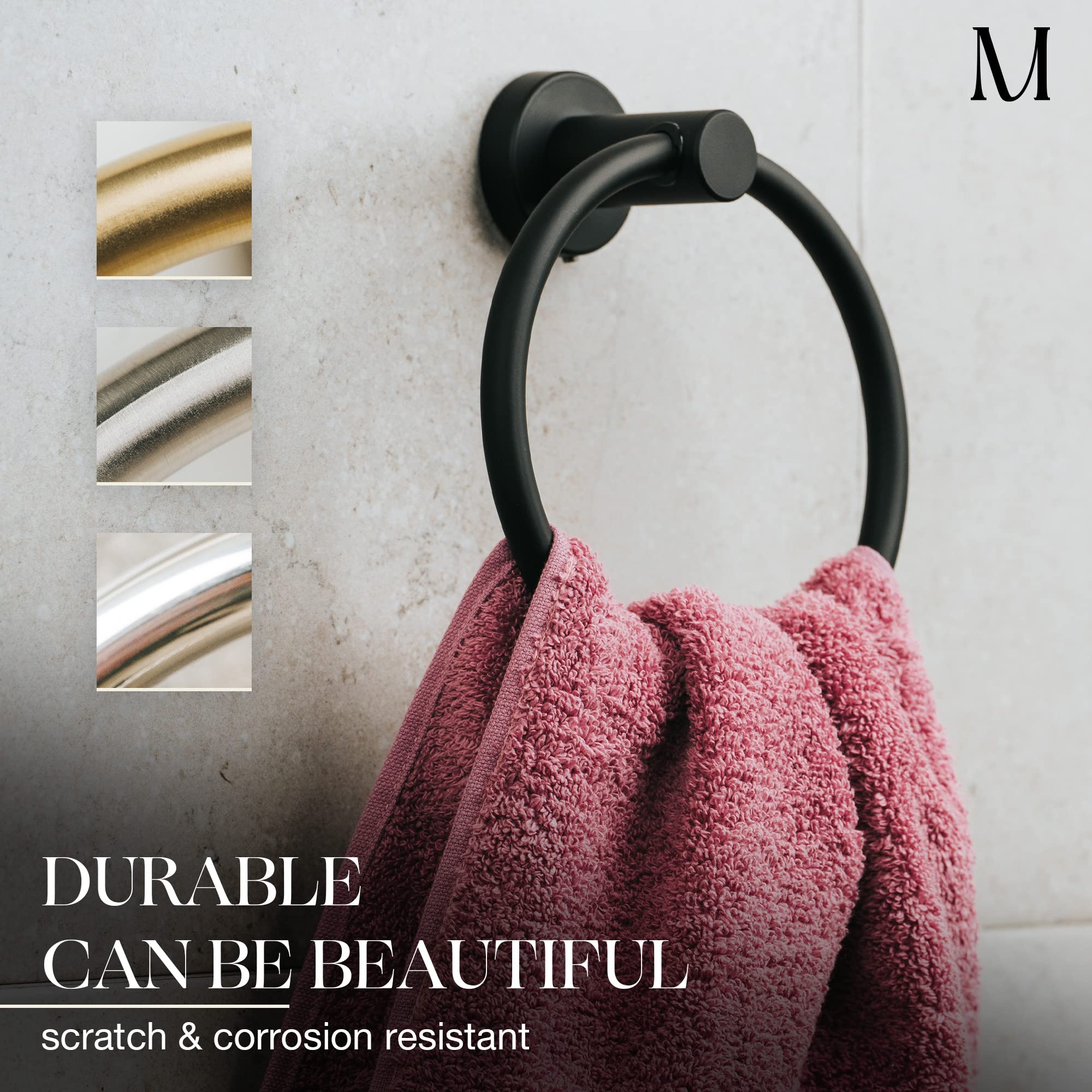 Marmolux Acc - Matte Black Towel Ring - Modern Hand Towel Holder for Bathroom Wall - SUS304 Stainless Steel Bathroom Towel Rack - Black Towel Hanger for Bathroom.