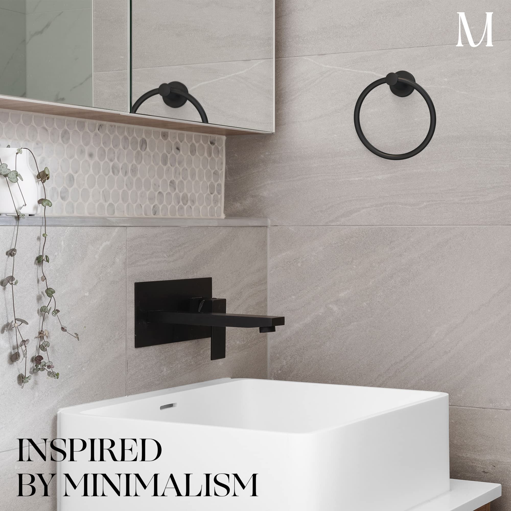 Marmolux Acc - Matte Black Towel Ring - Modern Hand Towel Holder for Bathroom Wall - SUS304 Stainless Steel Bathroom Towel Rack - Black Towel Hanger for Bathroom.