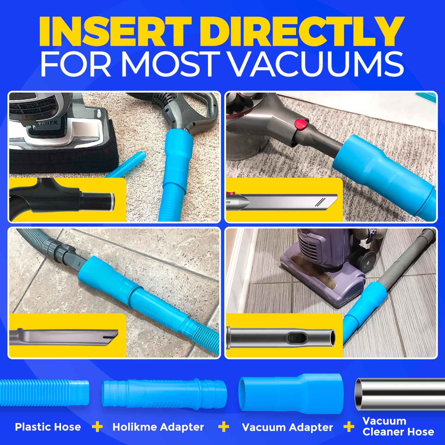 Holikme 2 Pieces Dryer Vent Cleaner Kit, Dryer Lint Vacuum Attachment and Flexible Dryer Lint Brush, Vacuum Hose Attachment Brush, Blue