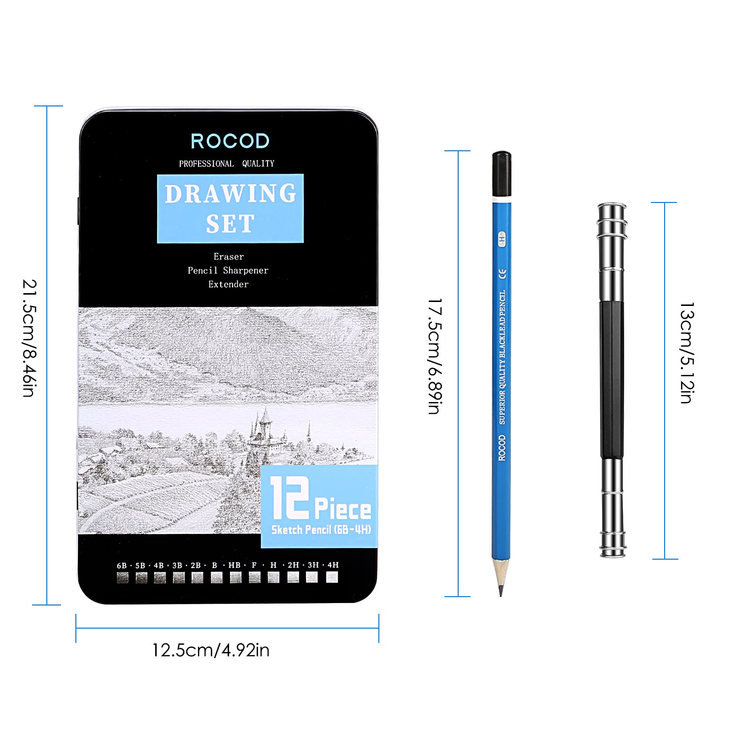 Profession sketch pencils 6B to 4H for kids and aldult drawing,Art graphite pencil for artists beginner sketching.