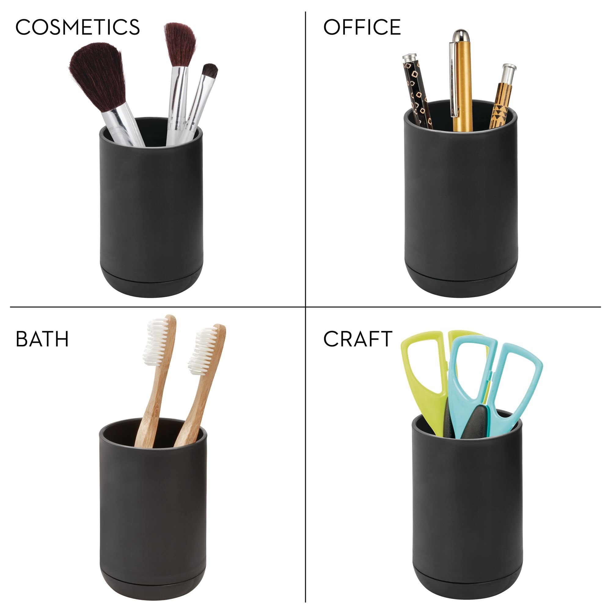 iDesign Toothbrush Holder for Normal Toothbrushes, Spin Brushes, and Toothpaste, The Cade Collection - 3" x 3" x 4. 5", Matte Black