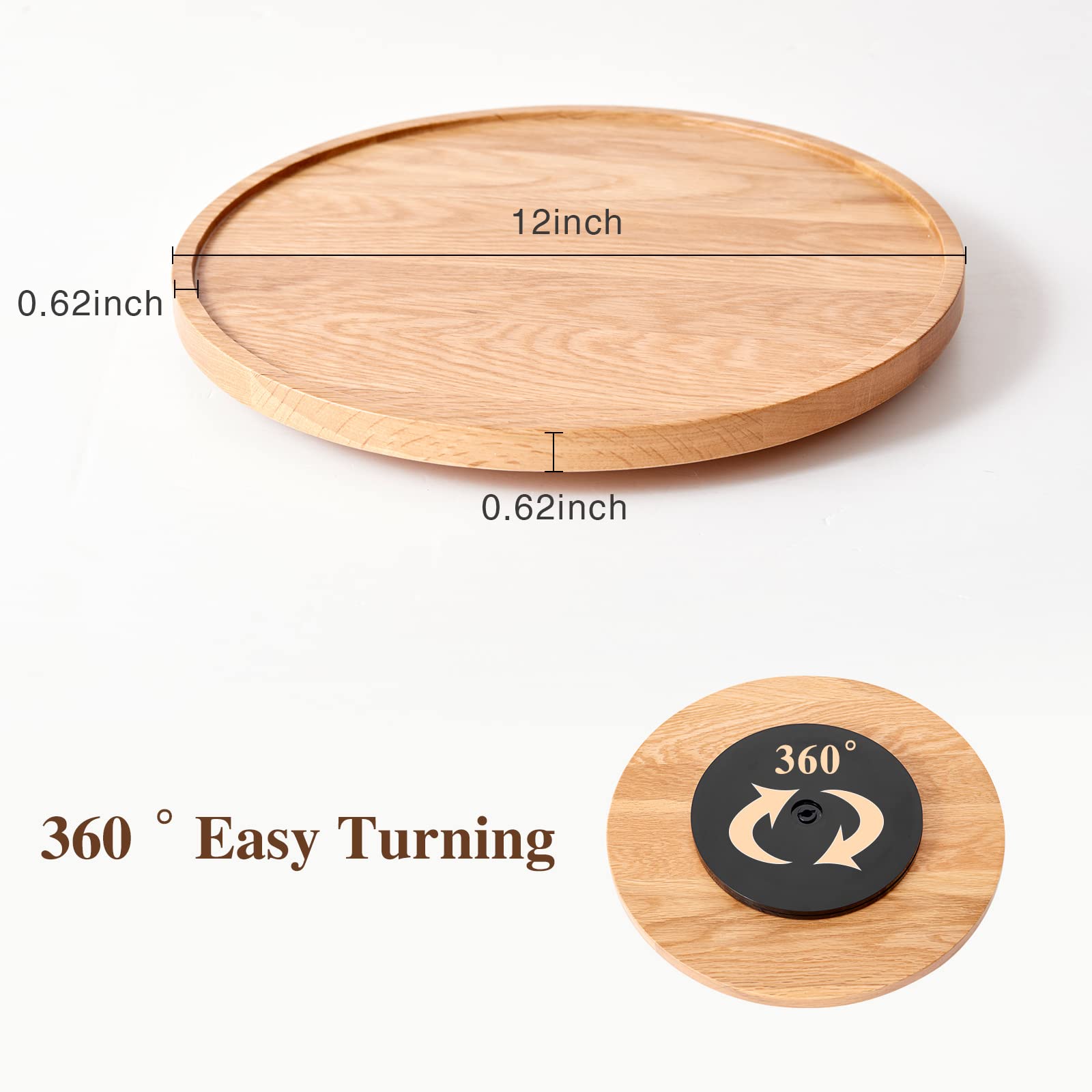 12” Lazy Susan Organizer for Kitchen, Oak Wood Lazy Susan Turntable for Cabinet Pantry Table Organization