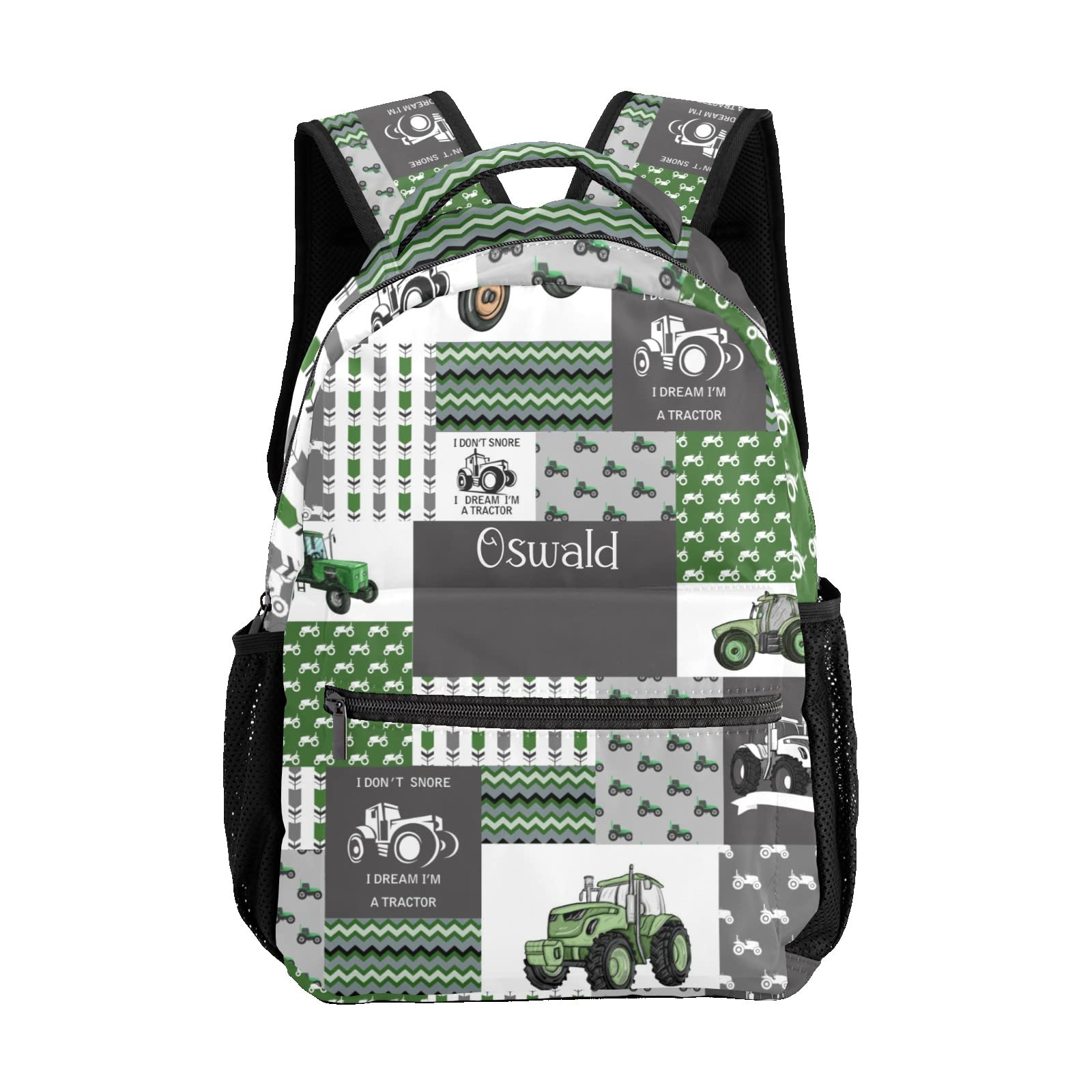 Custom Kid Backpack, Vintage Car Patchwork Truck Green Personalized School Bookbag with Your Own Name, Customization Casual Bookbags for Student Girls Boys