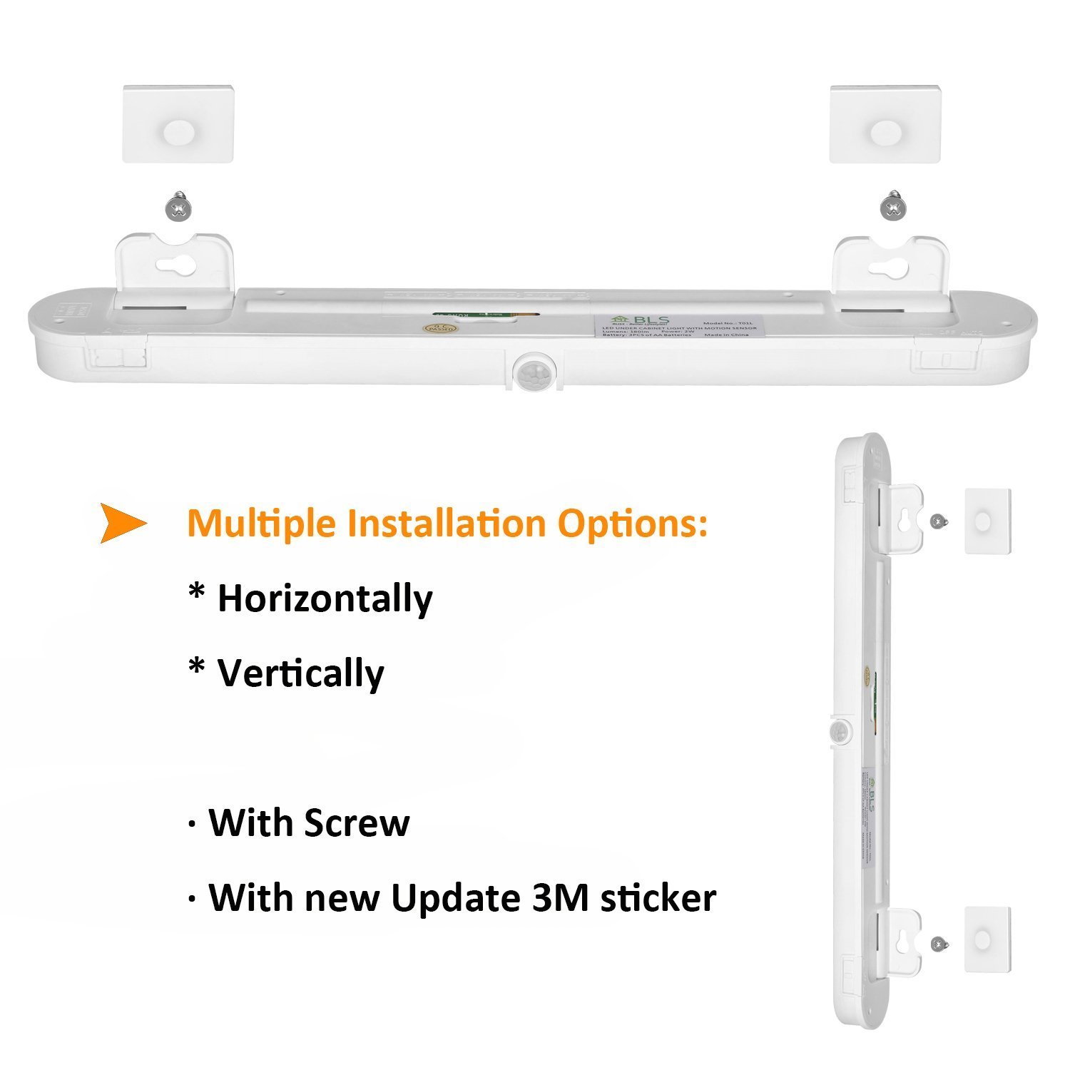 BLS T01L LED Closet Light Super Bright 20 LED Under Cabinet Lighting Battery Powered / DC Input Wireless Motion Sensing Light, Auto On Off Switch, Motion Sensor & Light Sensor, Light Beam Adjustable