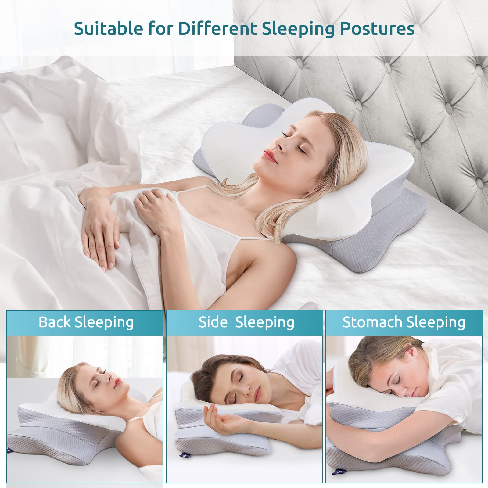 DONAMA Cervical Pillow for Neck Pain Relief,Contour Memory Foam Pillow,Ergonomic Orthopedic Neck Support Pillow for Side,Back and Stomach Sleepers with Breathable Pillowcase-Light Grey