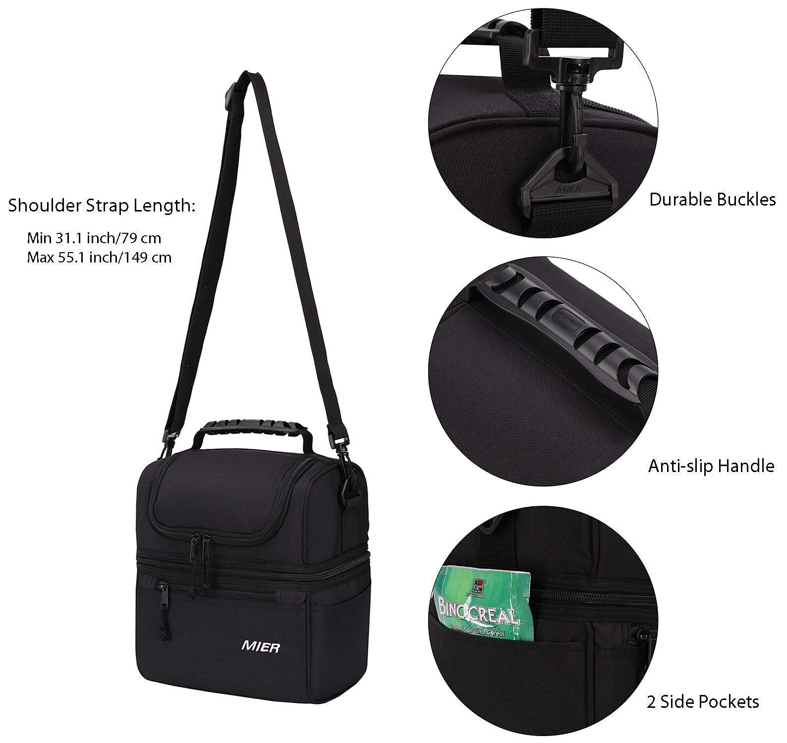 MIER 2 Compartment Lunch Bag Small Lunch Box Bundle