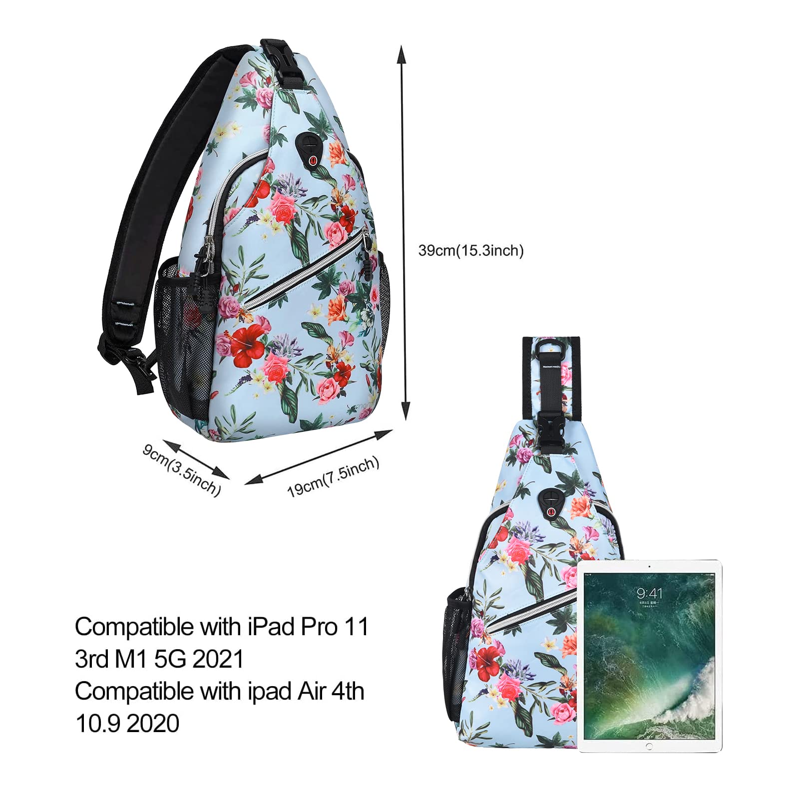 MOSISO Sling Backpack, Multipurpose Travel Hiking Daypack Rope Crossbody Shoulder Bag, Ranunculus