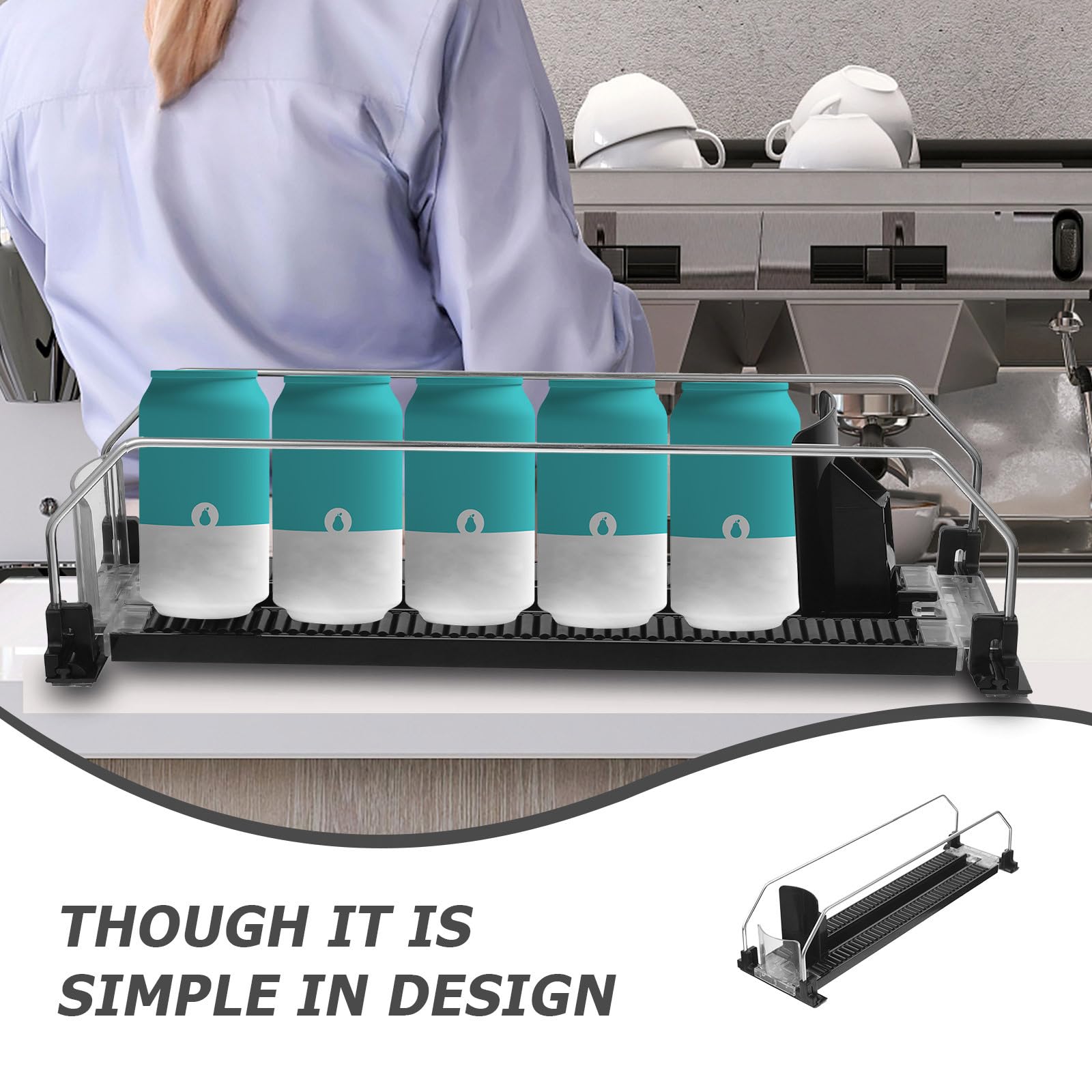 Hemobllo Drink Dispenser for Refrigerator, Automatic Vending Machine Pusher Tray Rack Soda Can Organizer Beverage Can Rack Pull Out Cabinet Shelf for Fridge, Pantry and More