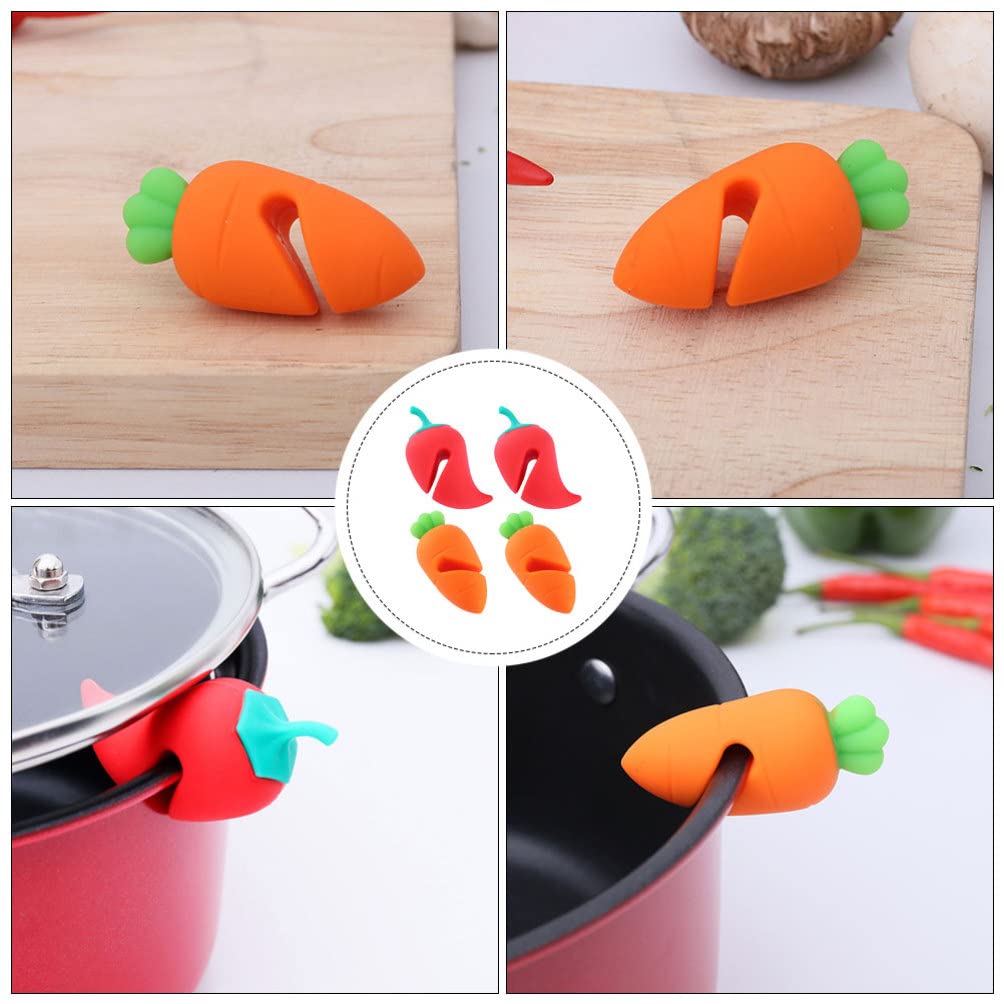 Cabilock 4Pcs Spill- proof Lid Lifter Silicone Lid Lifts Carrot Chili Kitchen Pot Lid Holders Lid Stand Heat Resistant Holder Keep The Lid Open