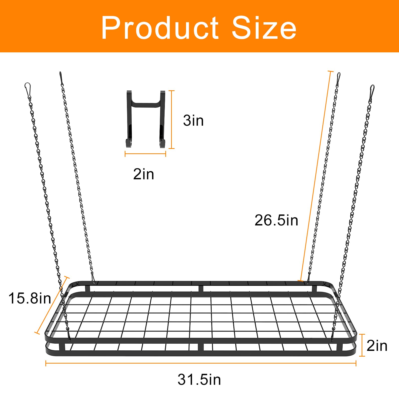 Amtiw 30 Inches Ceiling Pot Rack and Pan Rack for Ceiling with 12 Hooks, Storage Rack Multi-Purpose Organizer for Kitchen Organization, Home, Restaurant, Kitchen Cookware