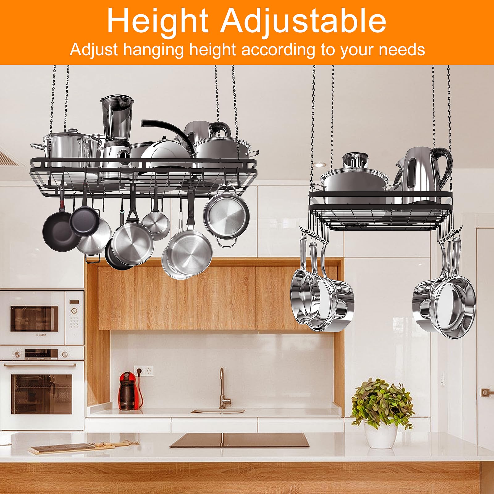 Amtiw 30 Inches Ceiling Pot Rack and Pan Rack for Ceiling with 12 Hooks, Storage Rack Multi-Purpose Organizer for Kitchen Organization, Home, Restaurant, Kitchen Cookware