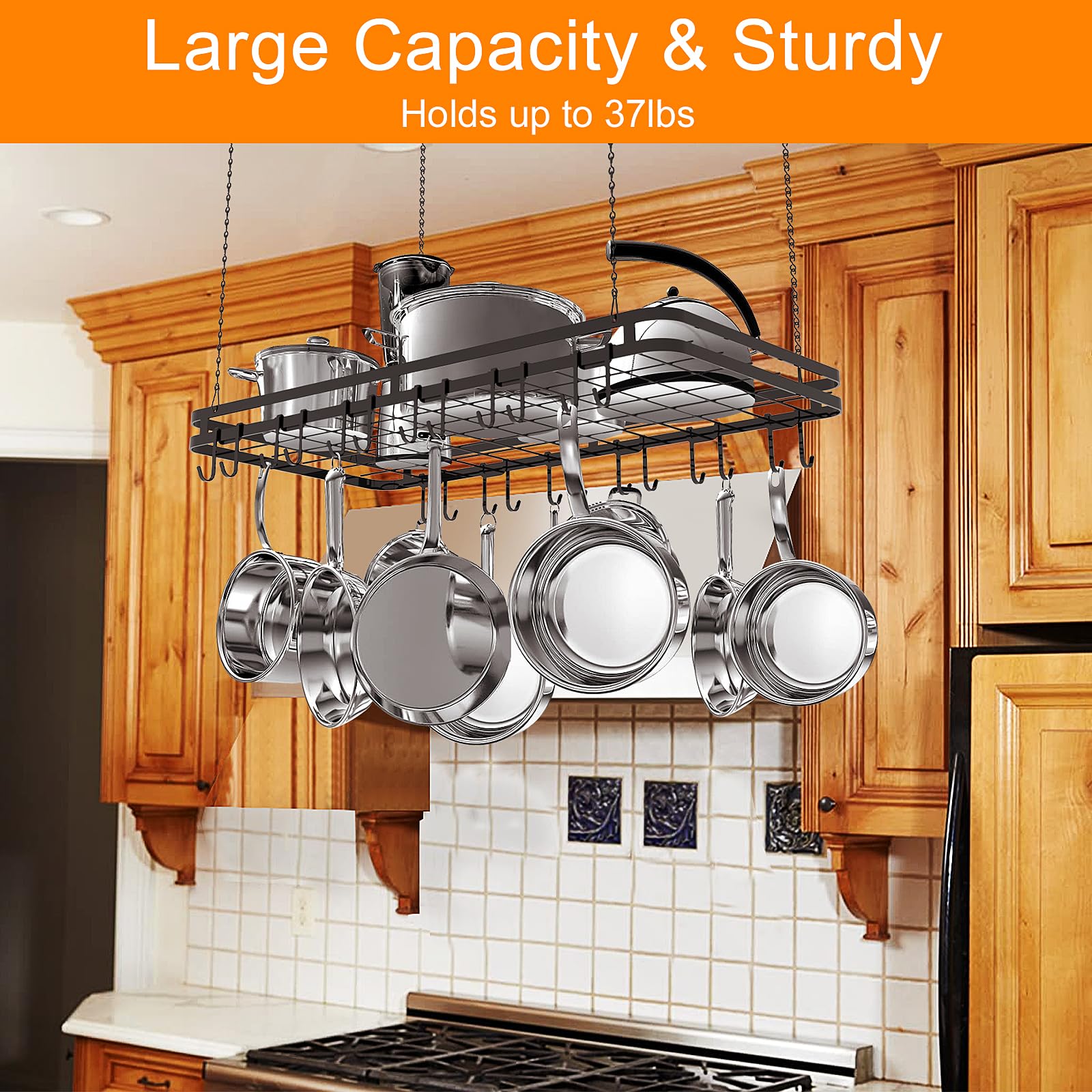 Amtiw 30 Inches Ceiling Pot Rack and Pan Rack for Ceiling with 12 Hooks, Storage Rack Multi-Purpose Organizer for Kitchen Organization, Home, Restaurant, Kitchen Cookware