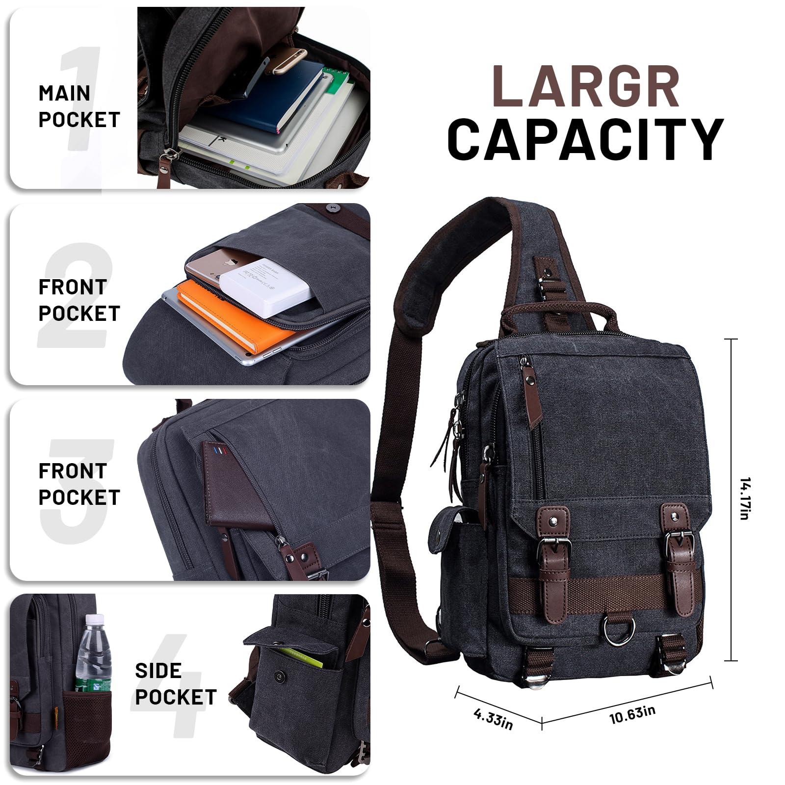 mygreen Men's Canvas Sling Bag Backpack Crossbody Travel Chest Bags Daypacks