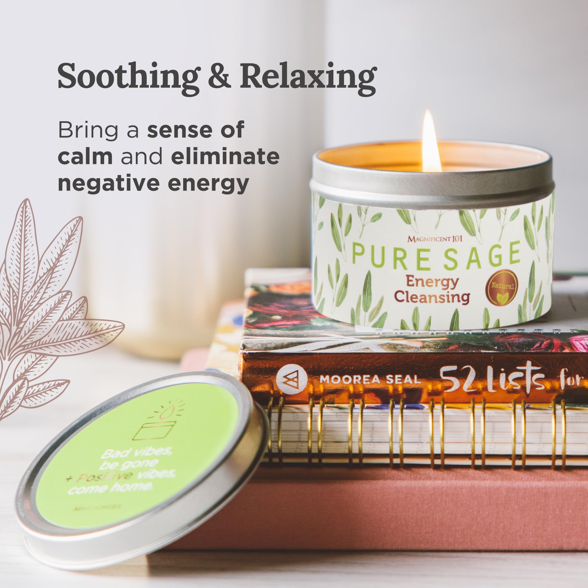 MAGNIFICENT 101 Aromatherapy Candles, Pure White Sage Candles for Cleansing House Chakra Healing, Naturally Scented Soy Candles for Outdoor and Indoor, 6 Oz Pure Sage Candles