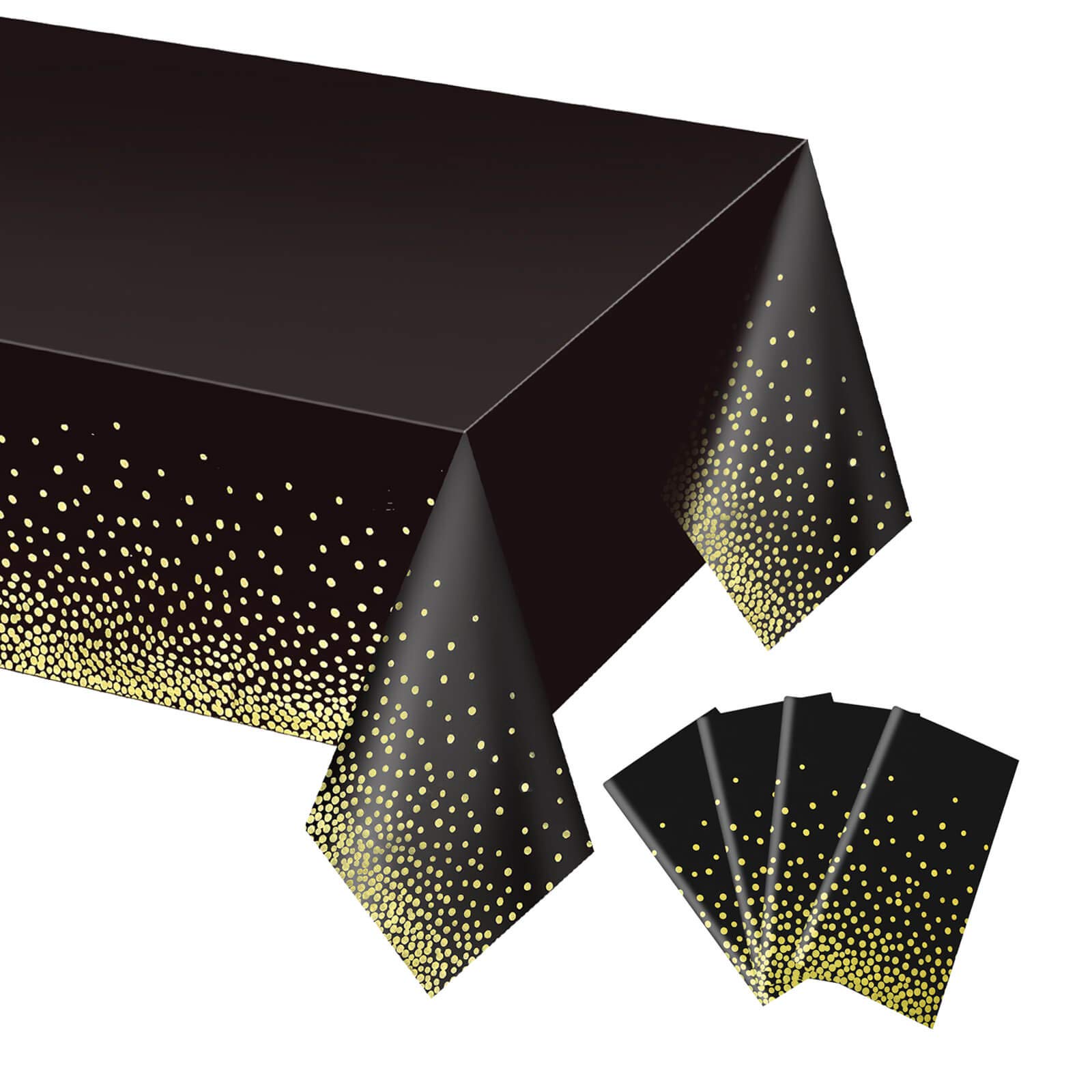 Gexolenu 4 Pack Black and Gold Disposable Plastic Tablecloth for Rectangle Tables(54" x 108"), Disposable Waterproof Party Table Cover for Birthday, Gold Table Cloths for 2023 Graduation Parties
