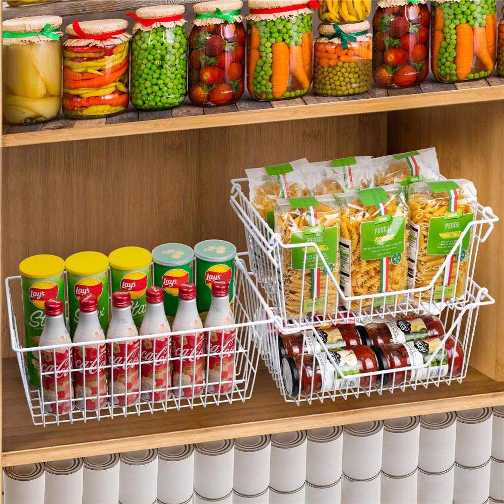 SANNO Freezer Baskets,Farmhouse Metal Wire Basket Freezer Storage Wire Baskets Organizer Wire Storage Basket for Kitchen Pantry Organizer Bins,14"x11"x6"