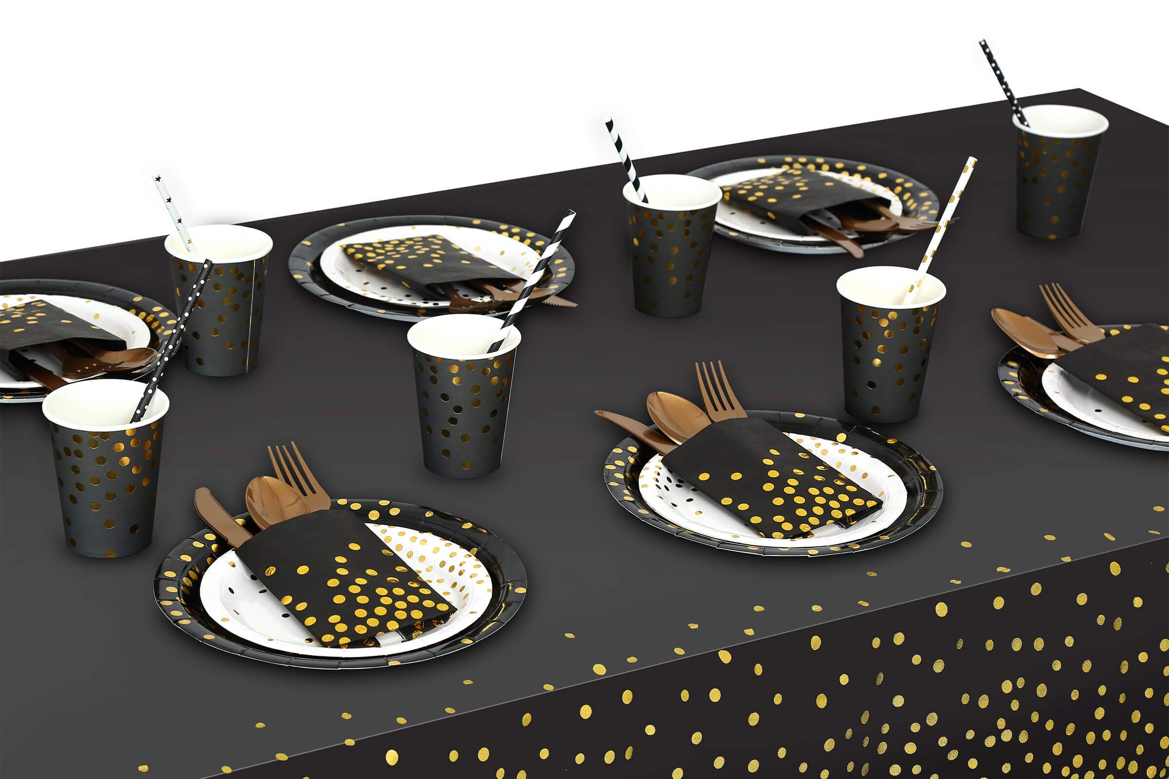 Gexolenu 4 Pack Black and Gold Disposable Plastic Tablecloth for Rectangle Tables(54" x 108"), Disposable Waterproof Party Table Cover for Birthday, Gold Table Cloths for 2023 Graduation Parties