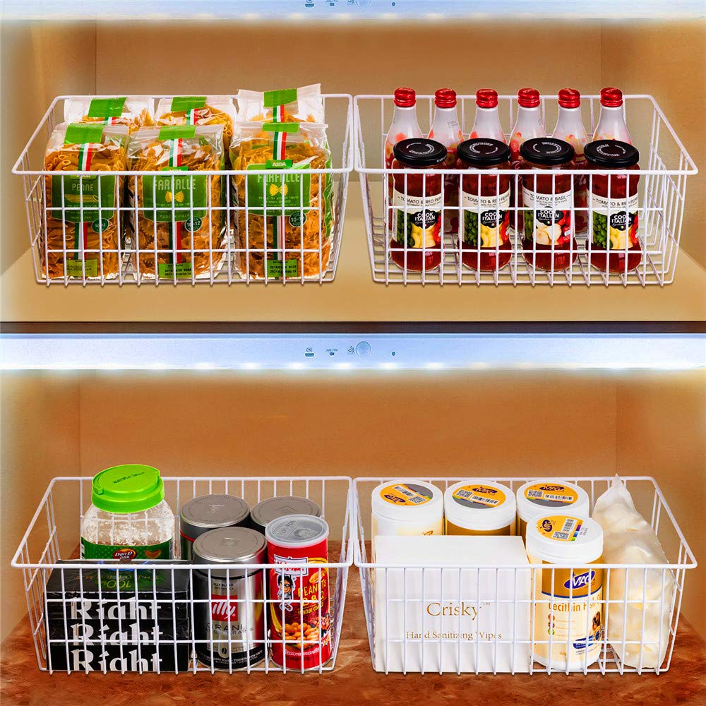 SANNO Freezer Baskets,Farmhouse Metal Wire Basket Freezer Storage Wire Baskets Organizer Wire Storage Basket for Kitchen Pantry Organizer Bins,14"x11"x6"