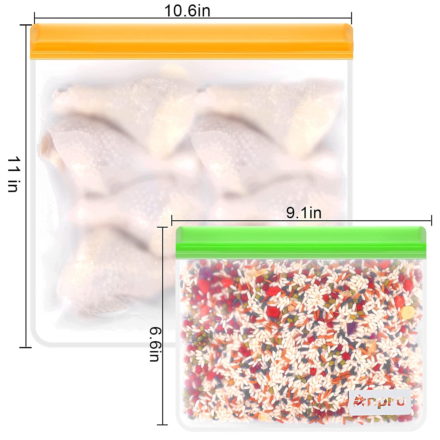 Anpro Reusable Food Storage Bags- 5 Gallon Reusable Storage Bags, 2 Reusable Sandwich Bags, Reusable Freezer Bags, Reusable Snack Bags, Extra Thick, Leak Proof, BPA Free, 7 Pack