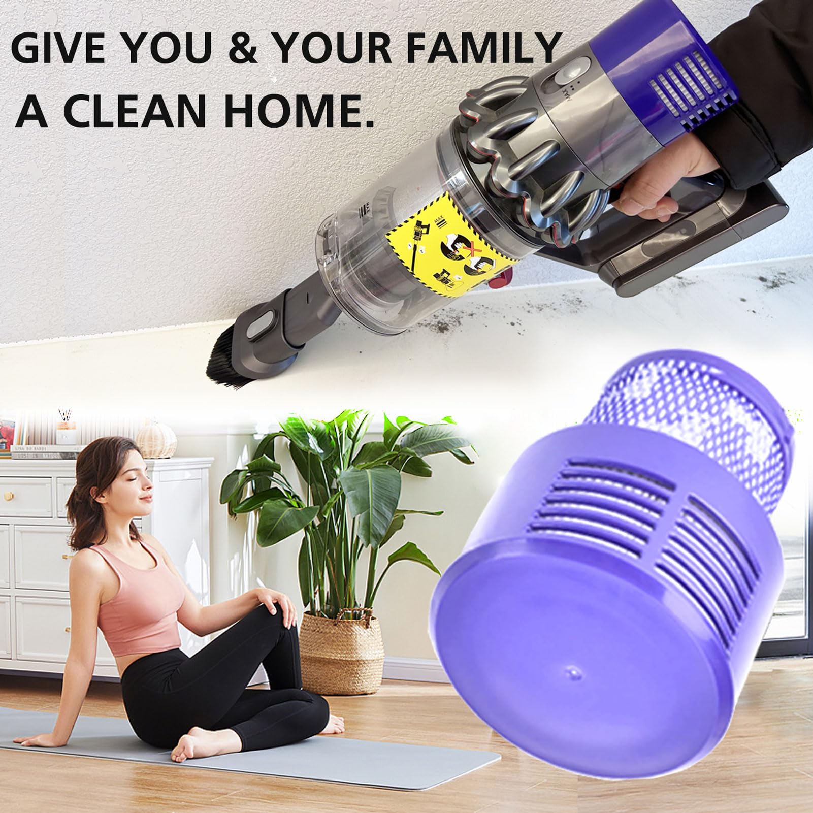 LhhTing Replacement V10 Filters for Dyson V10 Cyclone Series, V10 Absolute, V10 Animal, V10 Total Clean, SV12, Replace Part No. 969082-01, 3 Pack Filters and 1 Clean Brush