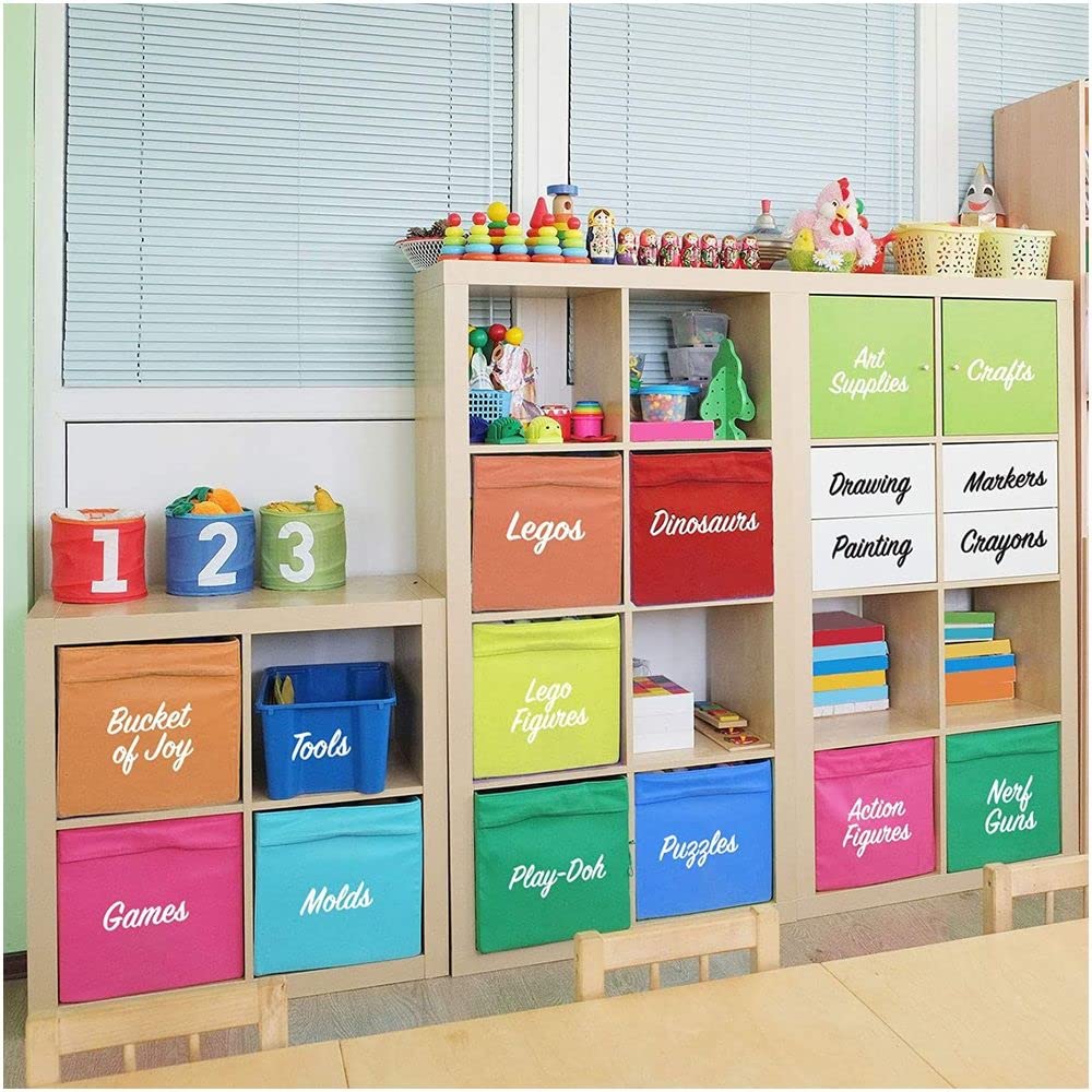 Talented Kitchen 120 White Playroom & Crafts Organization Labels. Clear Preprinted Stickers. Water Resistant, Canister & Bin Labels to Declutter Toy Closet Playroom (Playroom Crafts- 120 White Labels)
