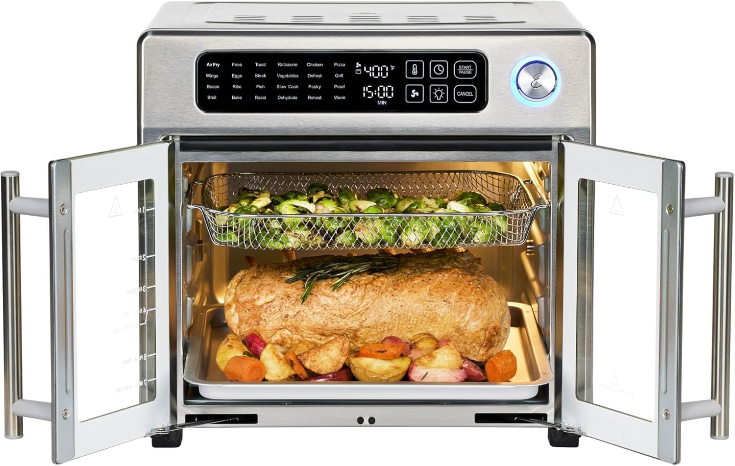 Emeril Lagasse 26 QT Extra Large Air Fryer, Convection Toaster Oven with French Doors, Stainless Steel