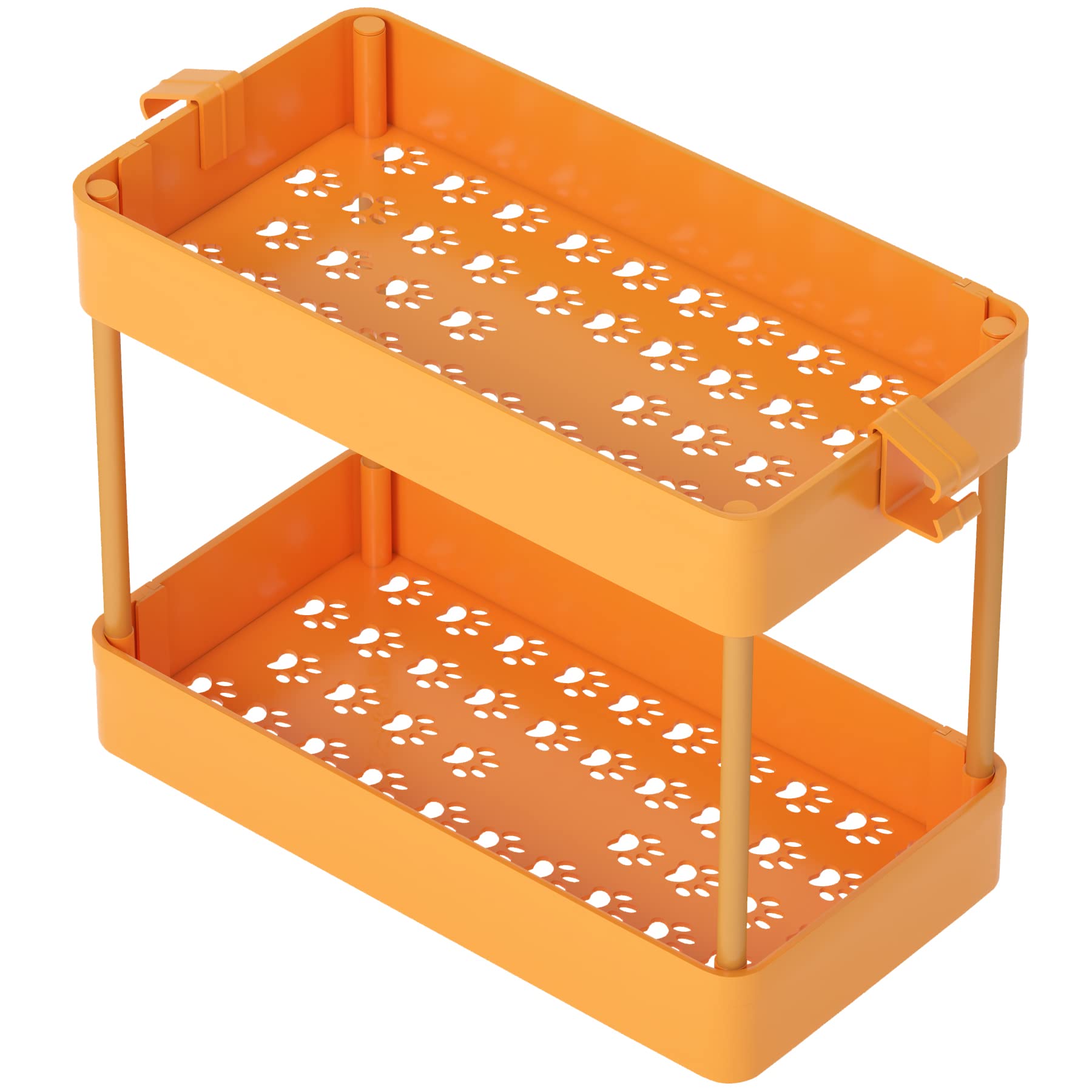 Boeeoan Under Sink Organizers Storage Rack,2 Tier Bathroom Under Sink Shelf Basket with Hooks, Under Kitchen Sink Shelf Multi-purpose, White