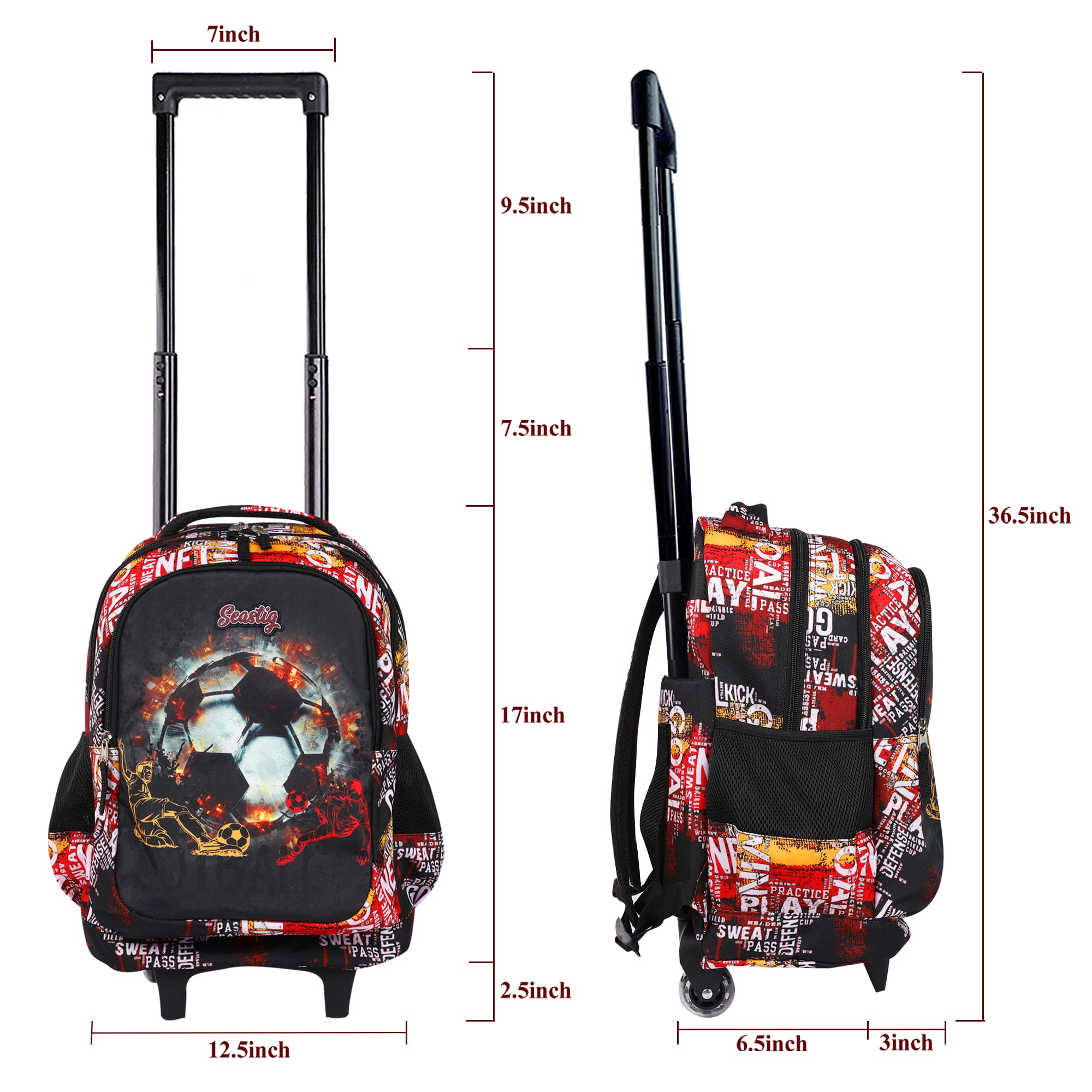 seastig Foldable Rolling Backpack 18 inch Double Handle Wheeled Backpack for Boys Girls Children Luggage Bag for Travel School Trip