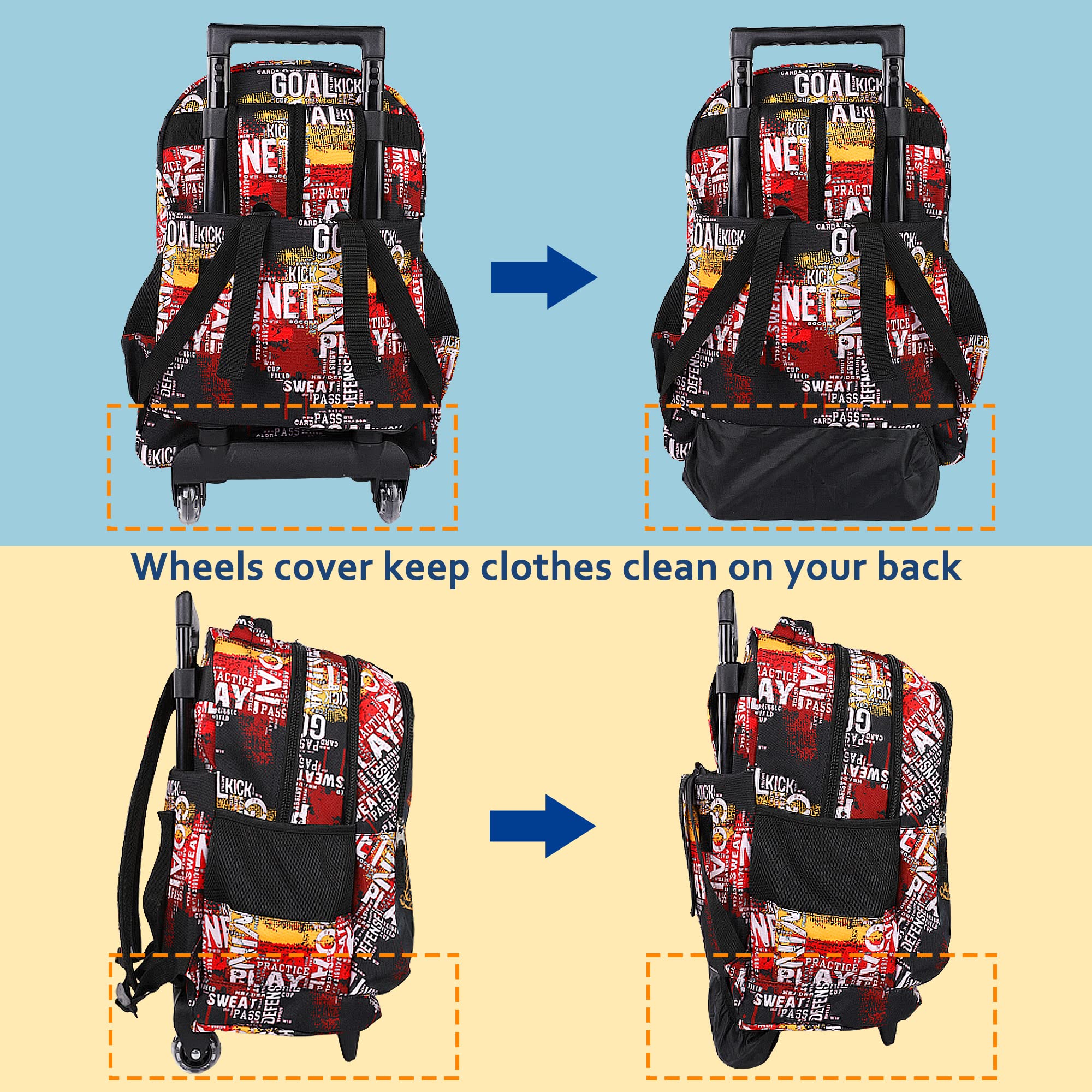 seastig Foldable Rolling Backpack 18 inch Double Handle Wheeled Backpack for Boys Girls Children Luggage Bag for Travel School Trip