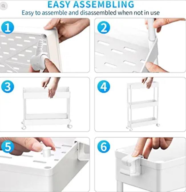 SPACEKEEPER Slim Rolling Storage Cart, Laundry Room Organization, 3 Tier Mobile Shelving Unit Bathroom Organizer Storage Rolling Utility Cart for Kitchen Bathroom Laundry Narrow Places(White)