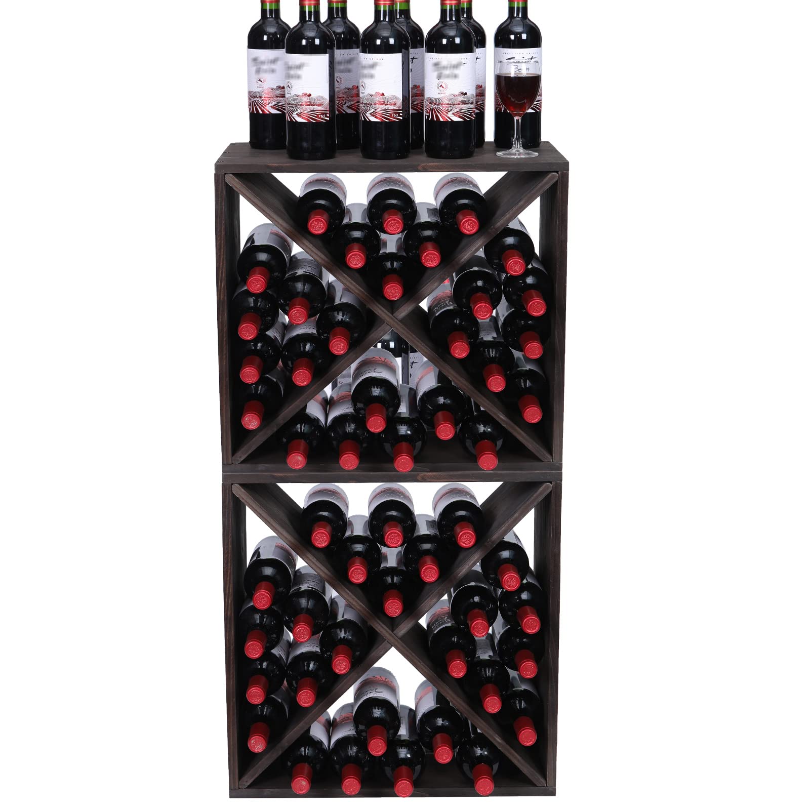 FDHUIJIA Wine Racks countertop Solid Wood Stackable Storage Rustic Retro Cube 48-Bottle Wooden Wine Rack Wine Cabinet