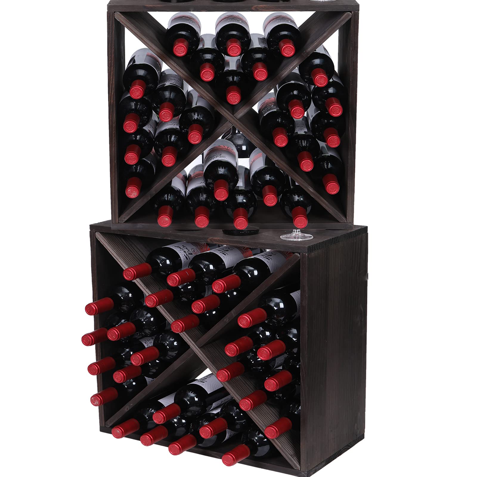 FDHUIJIA Wine Racks countertop Solid Wood Stackable Storage Rustic Retro Cube 48-Bottle Wooden Wine Rack Wine Cabinet