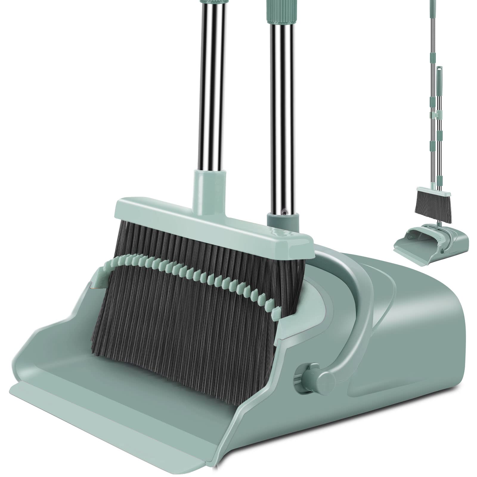 kelamayi Broom and Dustpan Set for Home,Broom and Dustpan Set, Broom Dustpan Set, Broom and Dustpan Combo for Office, Stand Up Broom and Dustpan (Green)