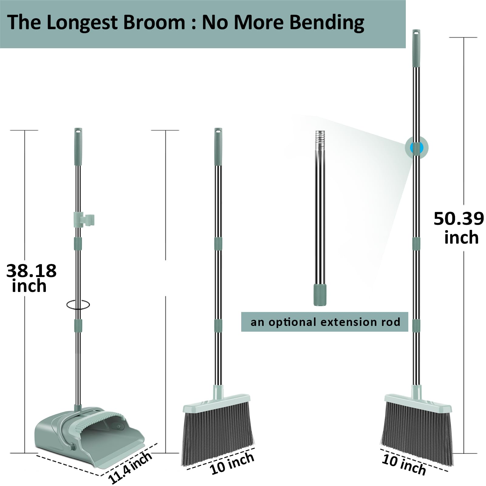 kelamayi Broom and Dustpan Set for Home,Broom and Dustpan Set, Broom Dustpan Set, Broom and Dustpan Combo for Office, Stand Up Broom and Dustpan (Green)