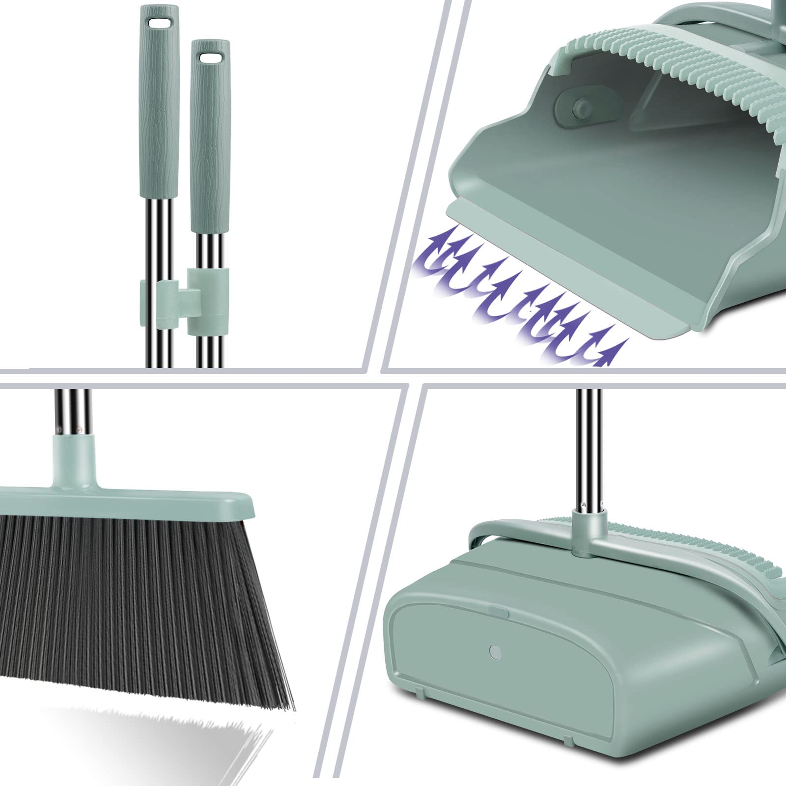 kelamayi Broom and Dustpan Set for Home,Broom and Dustpan Set, Broom Dustpan Set, Broom and Dustpan Combo for Office, Stand Up Broom and Dustpan (Green)