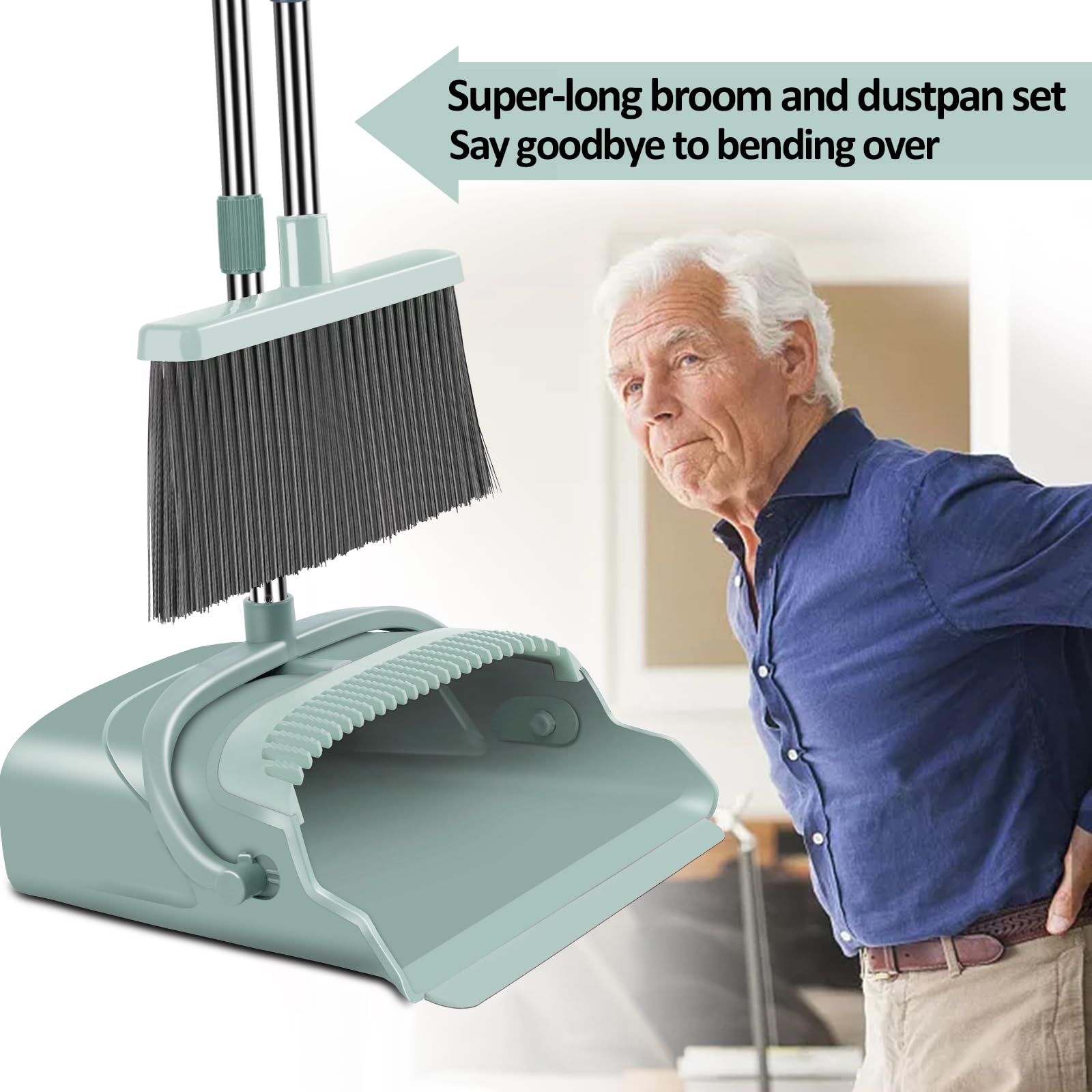 kelamayi Broom and Dustpan Set for Home,Broom and Dustpan Set, Broom Dustpan Set, Broom and Dustpan Combo for Office, Stand Up Broom and Dustpan (Green)