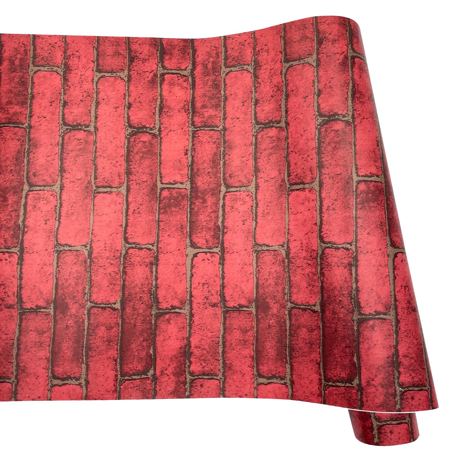 Yifely Red Brick Self Adhesive Shelf Drawer Liner Door Sticker Rural Wall Covering Paper Easy to Install 17.7inch by 9.8 Feet