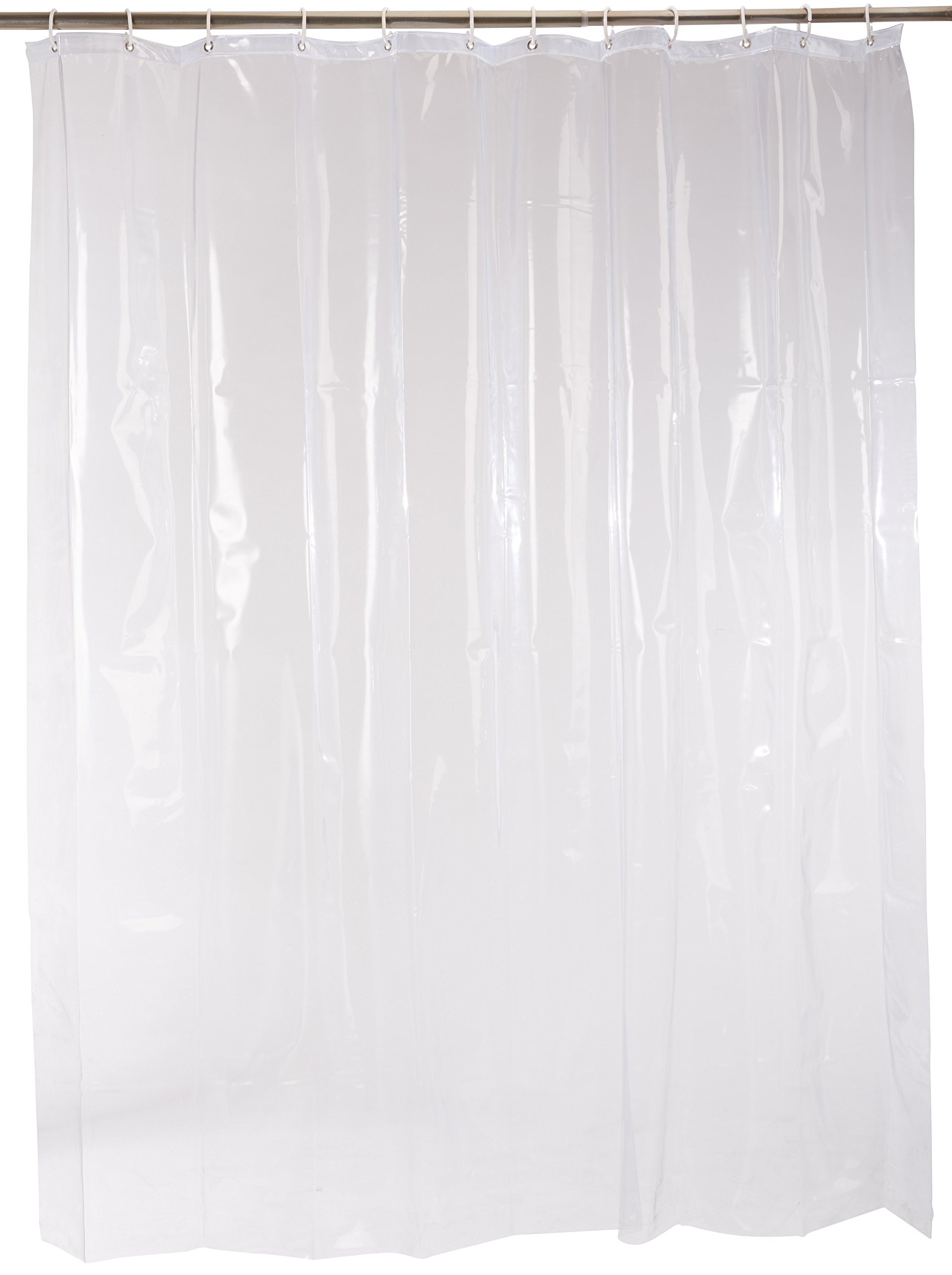 Amazon Basics Clear Vinyl Shower Curtain Liner, Heavyweight Liner with Rust-proof Metal Grommets and Plastic Shower Hooks - 72 x 72 Inches, Clear