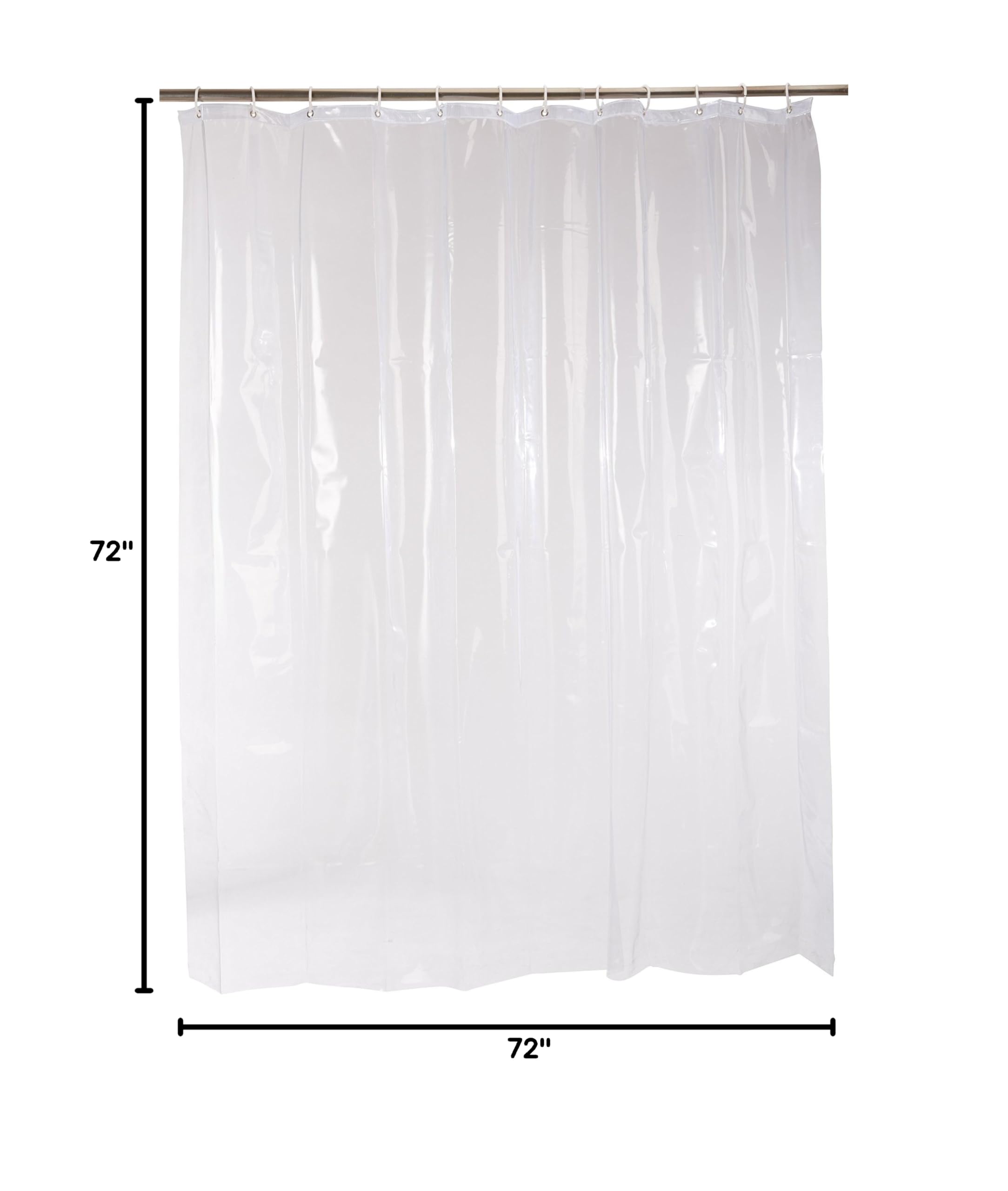 Amazon Basics Clear Vinyl Shower Curtain Liner, Heavyweight Liner with Rust-proof Metal Grommets and Plastic Shower Hooks - 72 x 72 Inches, Clear