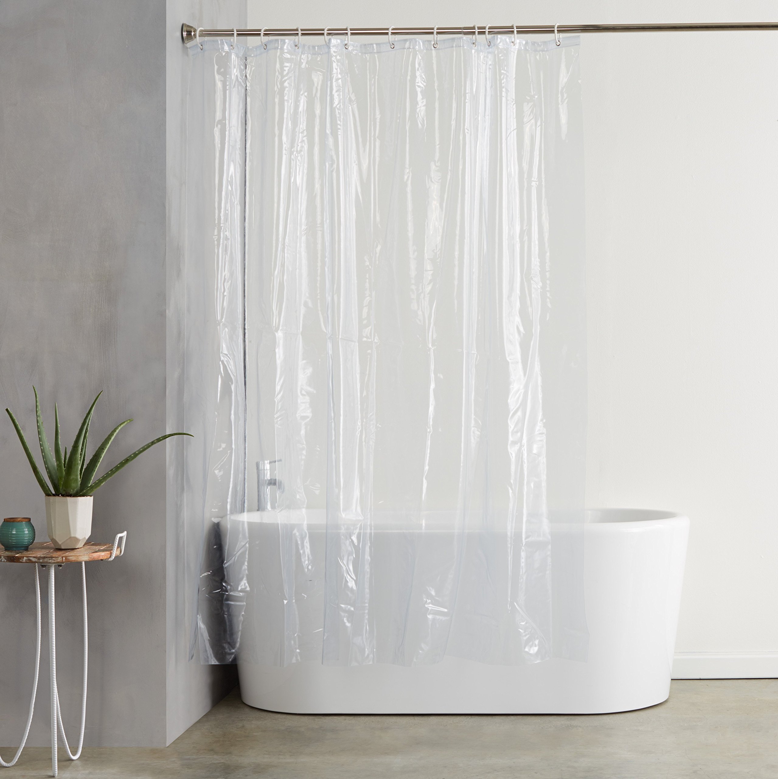 Amazon Basics Clear Vinyl Shower Curtain Liner, Heavyweight Liner with Rust-proof Metal Grommets and Plastic Shower Hooks - 72 x 72 Inches, Clear