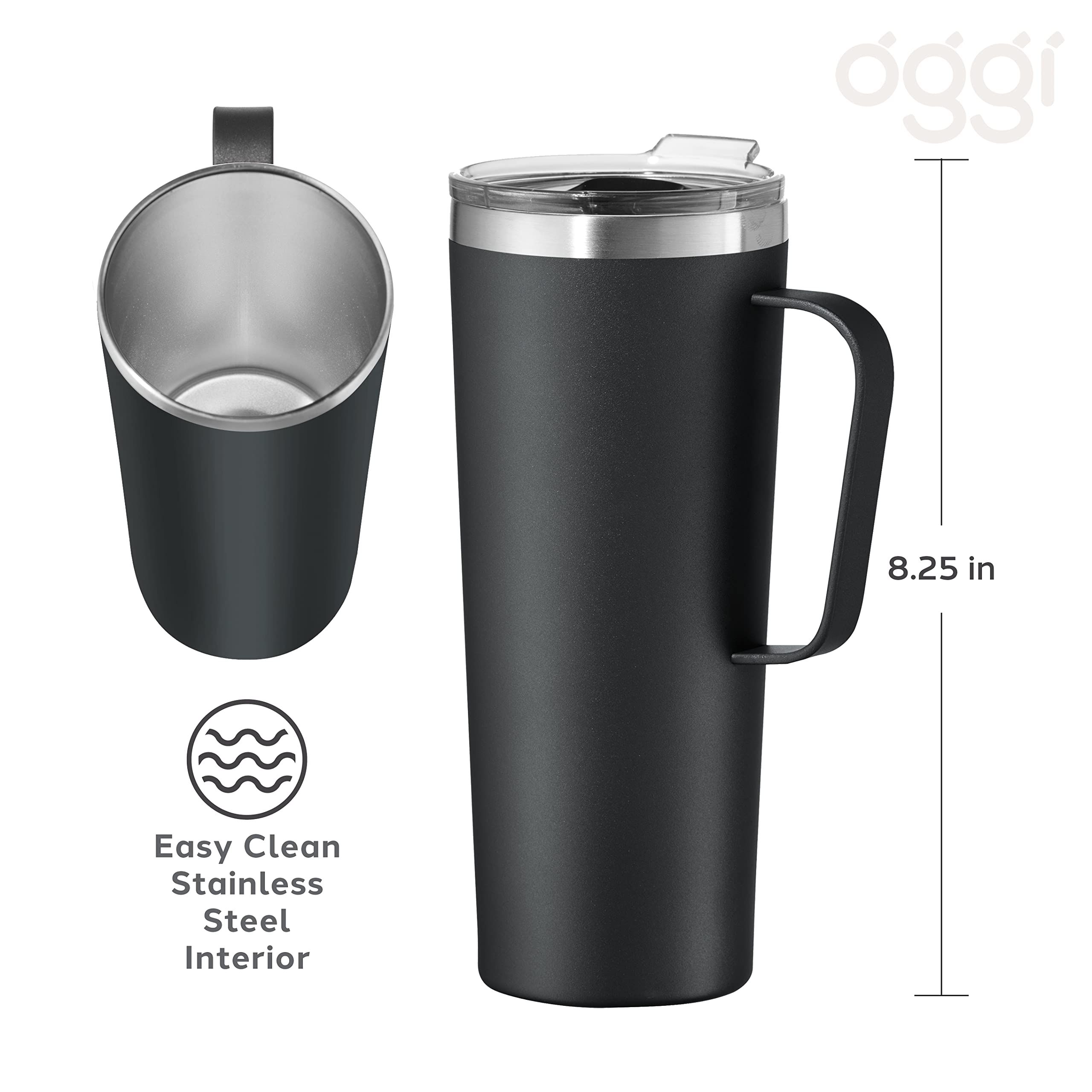 OGGI ThermoMug Insulated Thermal Travel Mug, 24-Ounce, Black