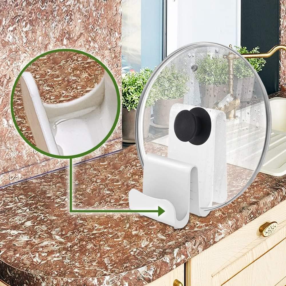 Pot Lid Organizer - Plastic Pot Lid Holder - 3-layer Storage Rack - Small and Compact Pot Lid Stand (4.7"W) in Cabinets or Kitchen Countertops - White