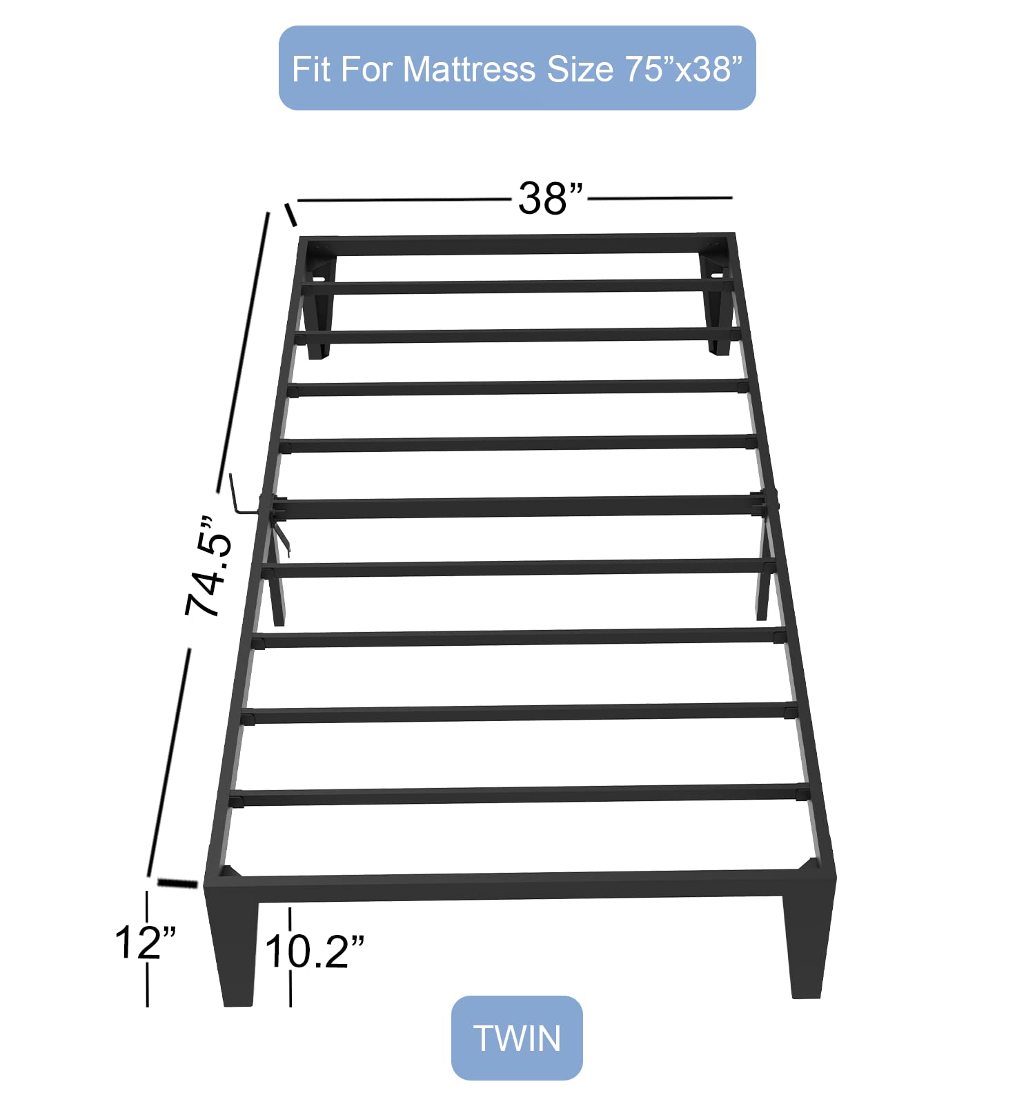 FIRSTHOMES Bed Frame/ Twin Bed/ Twin Platform Bed Frame / Twin Size Metal Bed Frame with Steel Slats / No Box Spring / 12" Metal Bed Frames / Easy Assembly/ Without Headboard- Black