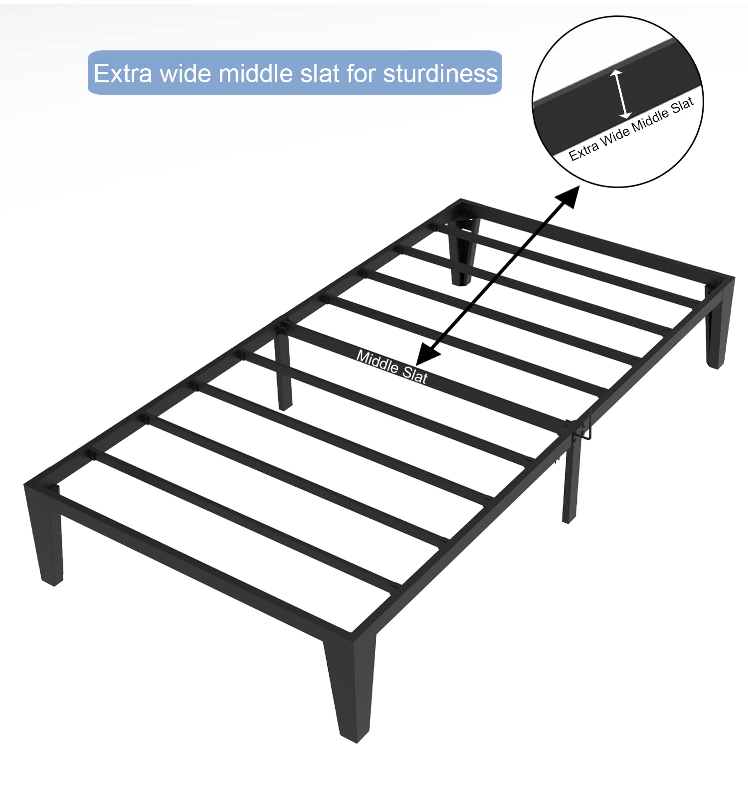FIRSTHOMES Bed Frame/ Twin Bed/ Twin Platform Bed Frame / Twin Size Metal Bed Frame with Steel Slats / No Box Spring / 12" Metal Bed Frames / Easy Assembly/ Without Headboard- Black