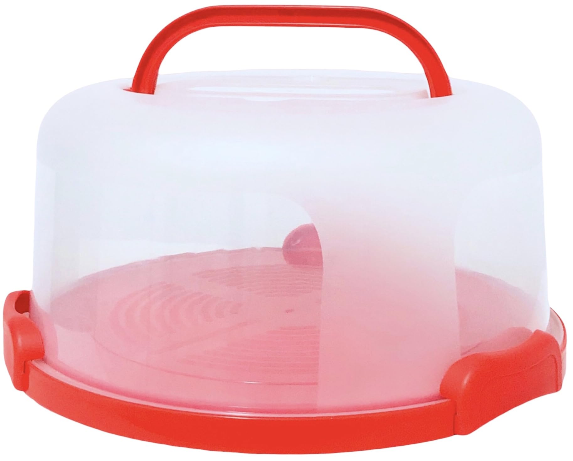 Flixeno Large Sturdy Red Round Cake Carrier Holder Up to 10 inch Multi Purpose Cover Five Section Serving Tray Keeper for Easily Hold & Transport Cakes Pies & Cupcakes with Collapsible Handles + 3 Extra Clips