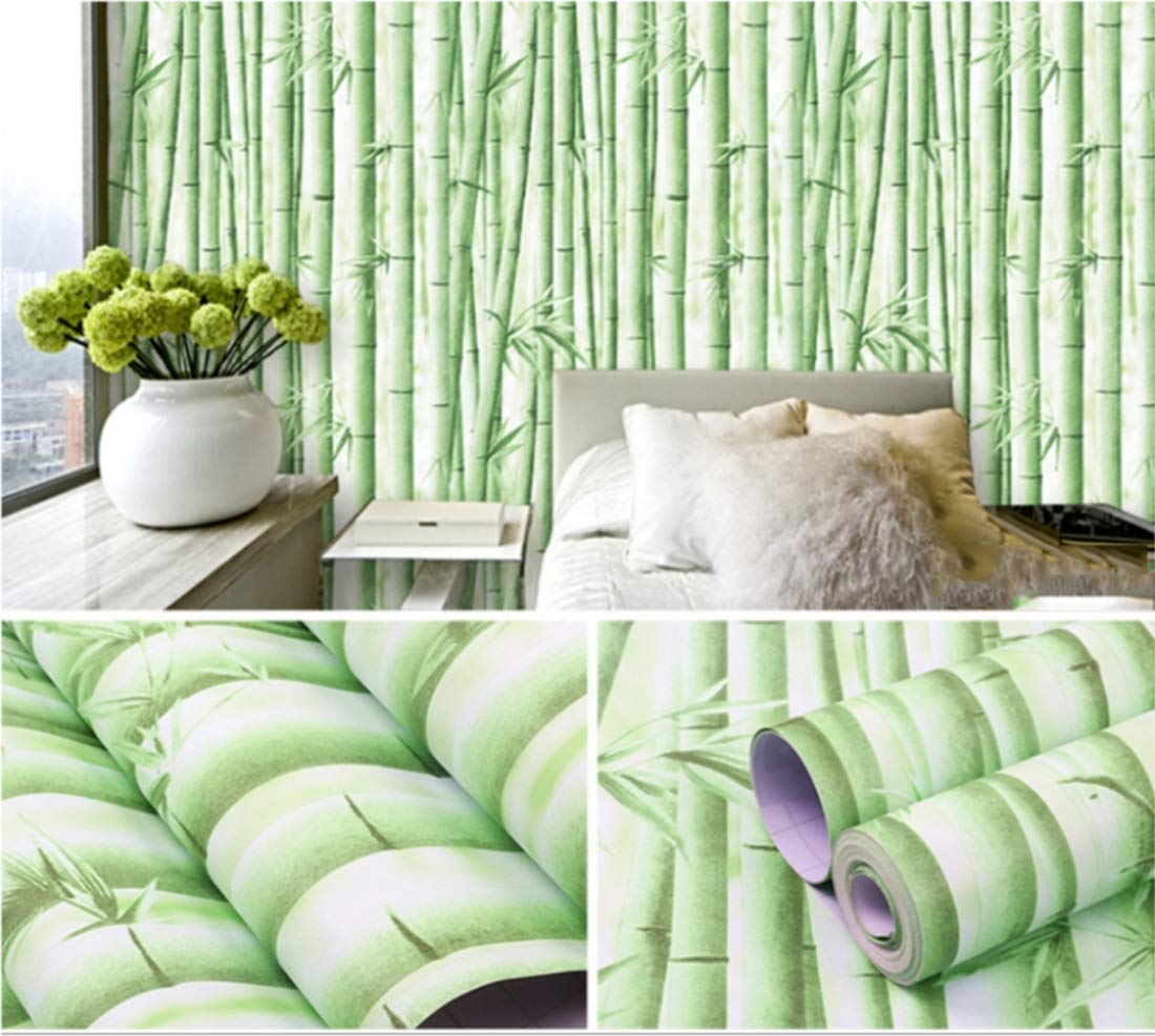 Green Bamboo Contact Paper self Adhesive Shelf Liner for Walls Cabinets Dresser Crafts Wall Paper Sticker (Green, 17.7 Inch by 9.8 Feet)